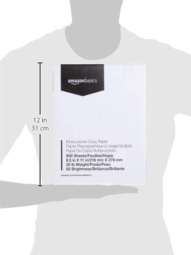 Amazon Basics Multipurpose Copy Printer Paper, 8.5 x 11 Inch 20Lb Paper - 1 Ream (500 Sheets), 92 GE Bright White