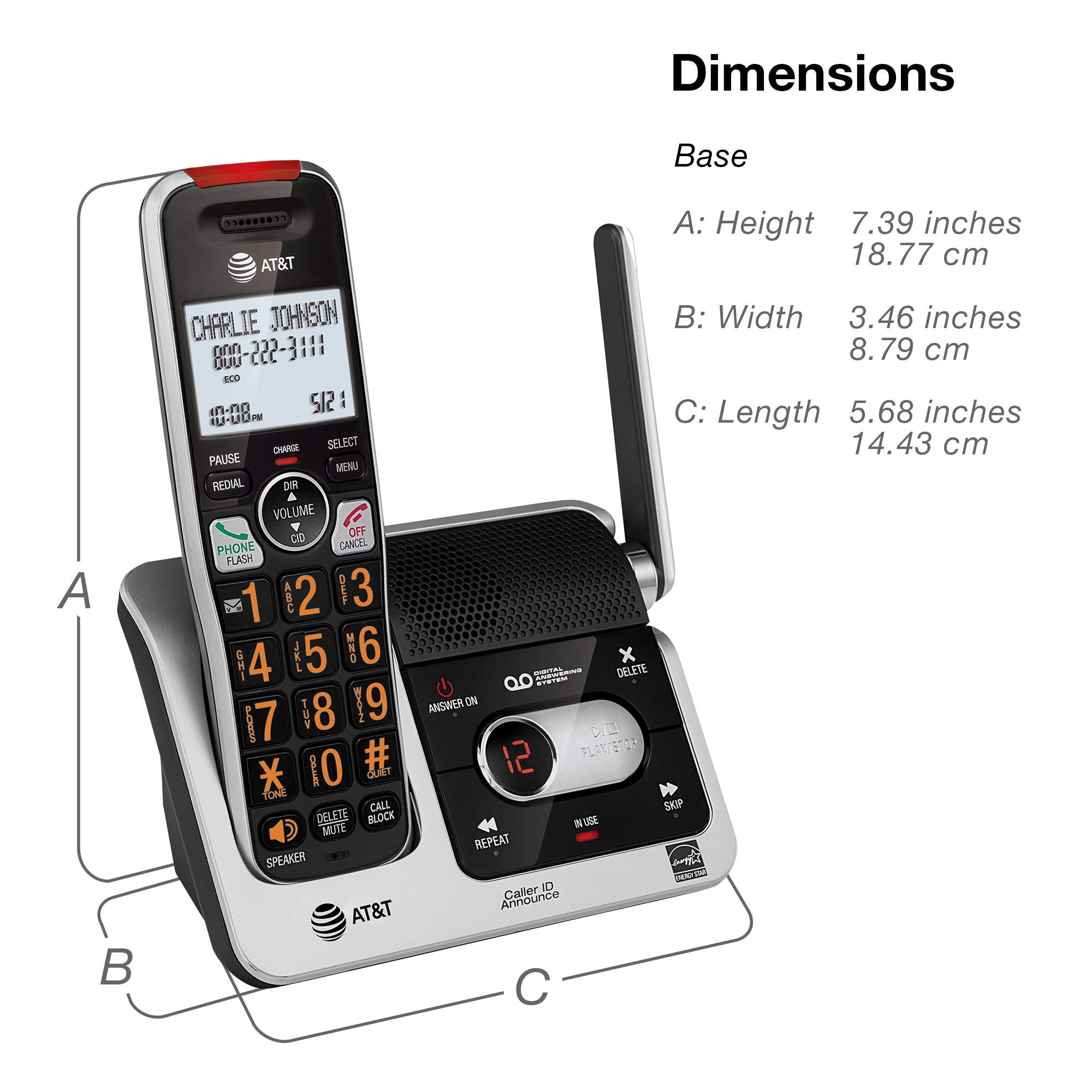 AT&T BL102-4 DECT 6.0 4-Handset Cordless Phone for Home with Answering Machine, Call Blocking, Caller ID Announcer, Audio Assist, Intercom, and Unsurpassed Range, Silver/Black