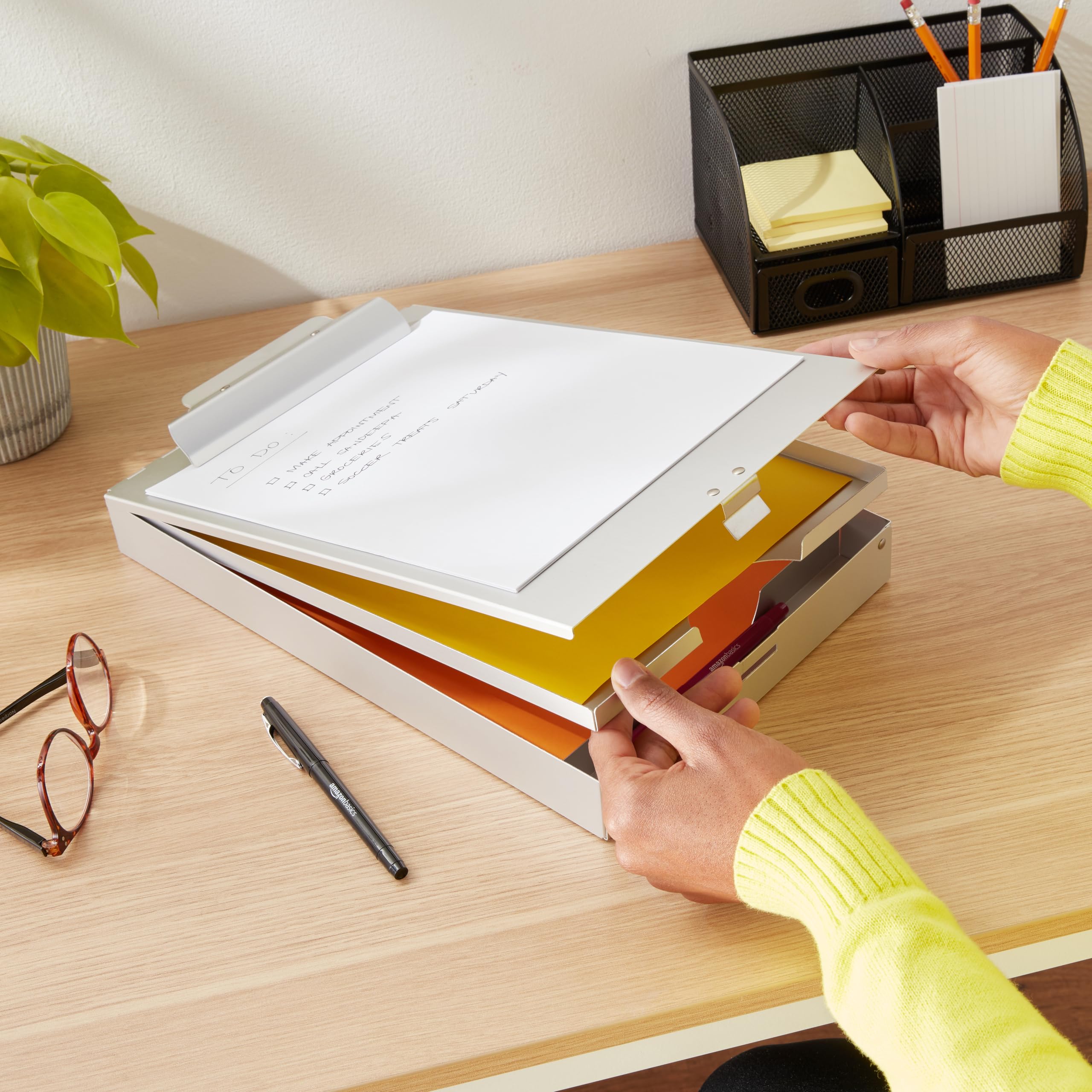 Amazon Basics Metal Clipboard with 2 Compartments and Interior 250 Sheet Paper Storage, 14.09 x 9.21 x 2.6 Inches
