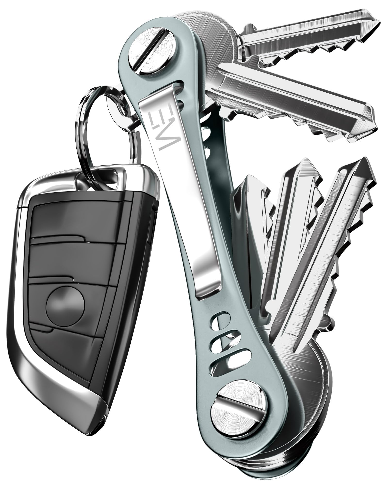 Compact Key Holder for Keychain for Up To 14 Keys - Aircraft Grade Aluminum Key Organizer Keychain, Minimalist Style Key Chain Pocket Clip Design Grey
