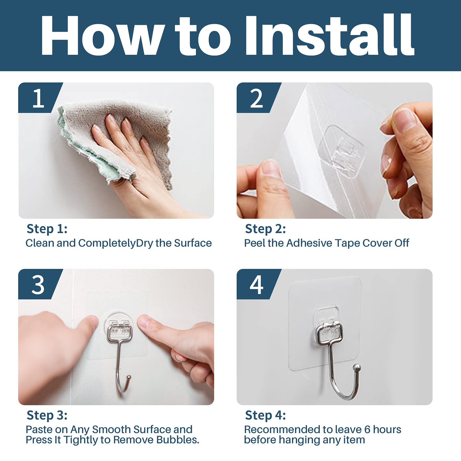Antimbee 10-Pack All-Purpose Large Adhesive Hooks, Heavy Duty Hold 37 lb(Max) Wall Hooks for Hanging, Large Waterproof Stick on Hooks for Organization