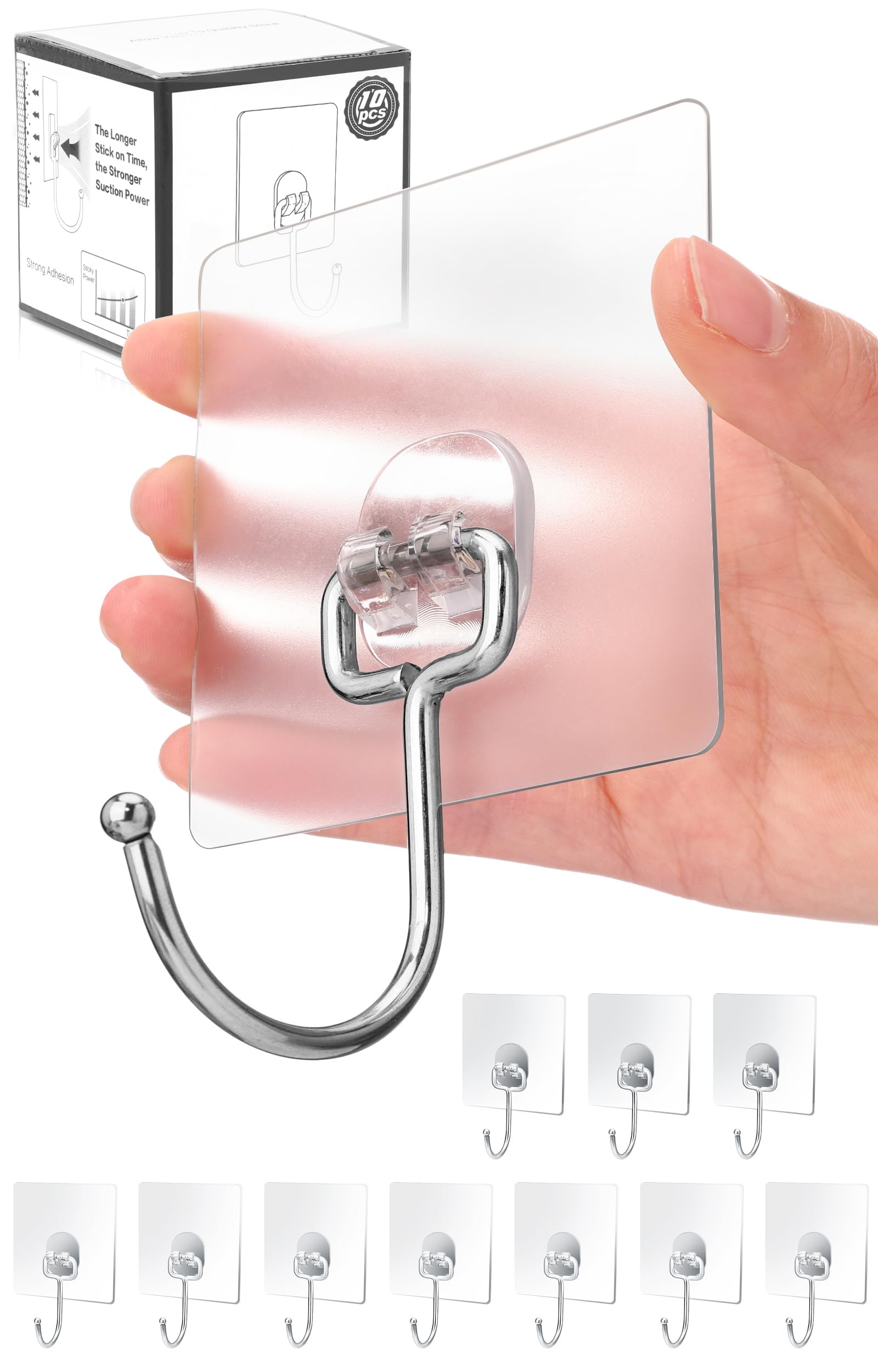 Antimbee 10-Pack All-Purpose Large Adhesive Hooks, Heavy Duty Hold 37 lb(Max) Wall Hooks for Hanging, Large Waterproof Stick on Hooks for Organization