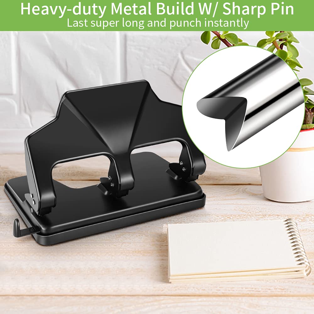 3 Hole Punch Heavy Duty, 40-Sheet Three Hole Punch, AFMAT Heavy Duty Hole Puncher 3 Ring, Large 3 Hole Adjustable Paper Punch, 50% Reduced Effort 3-Hole Punch, Metal Paper Puncher w/Large Chip Tray