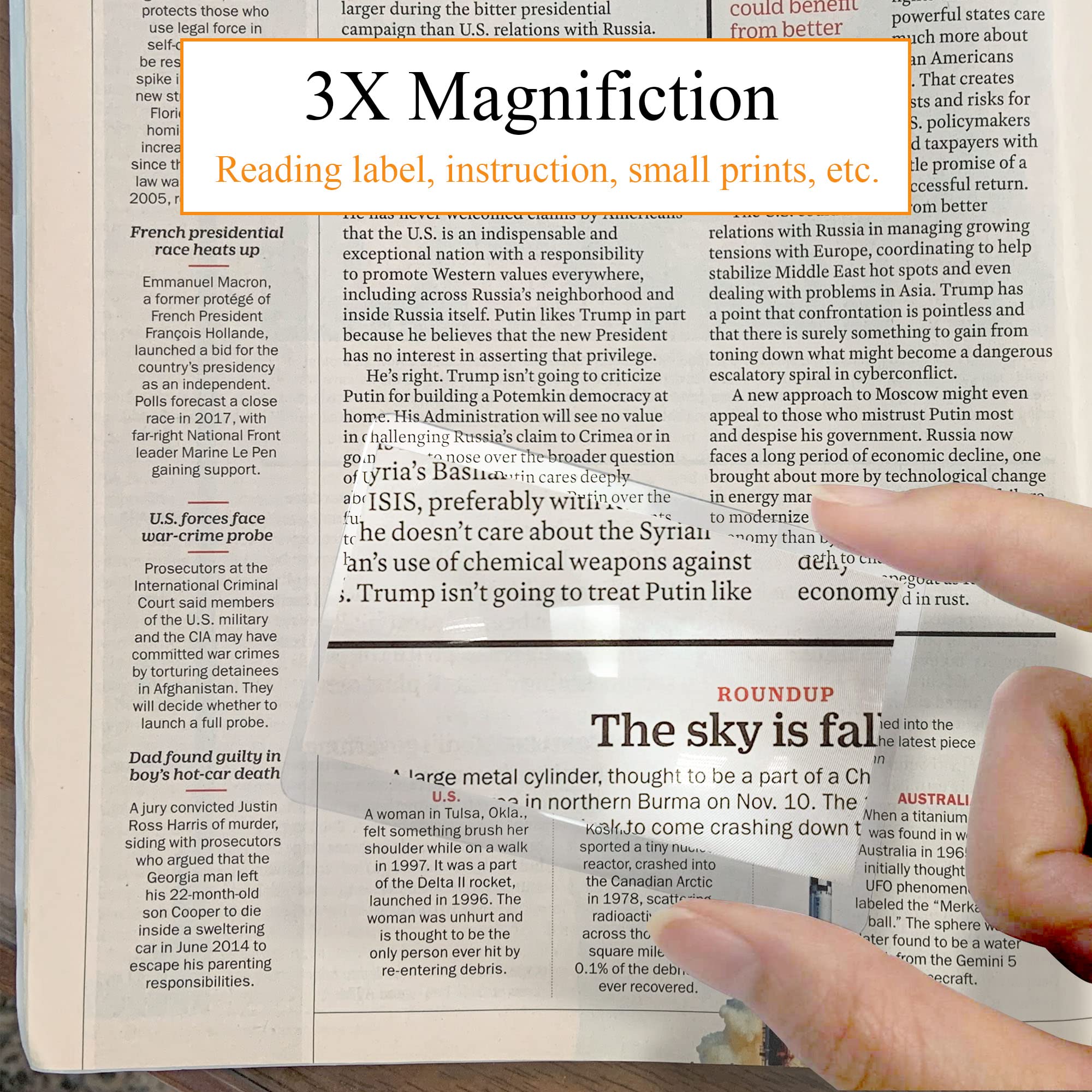 MAGDEPO Page Magnifying Sheet 3X Lightweight Optical Plastic Fresnel Lens with 3X Card Magnifiers, for Reading Small Prints, Map, Book, Magazine, etc.