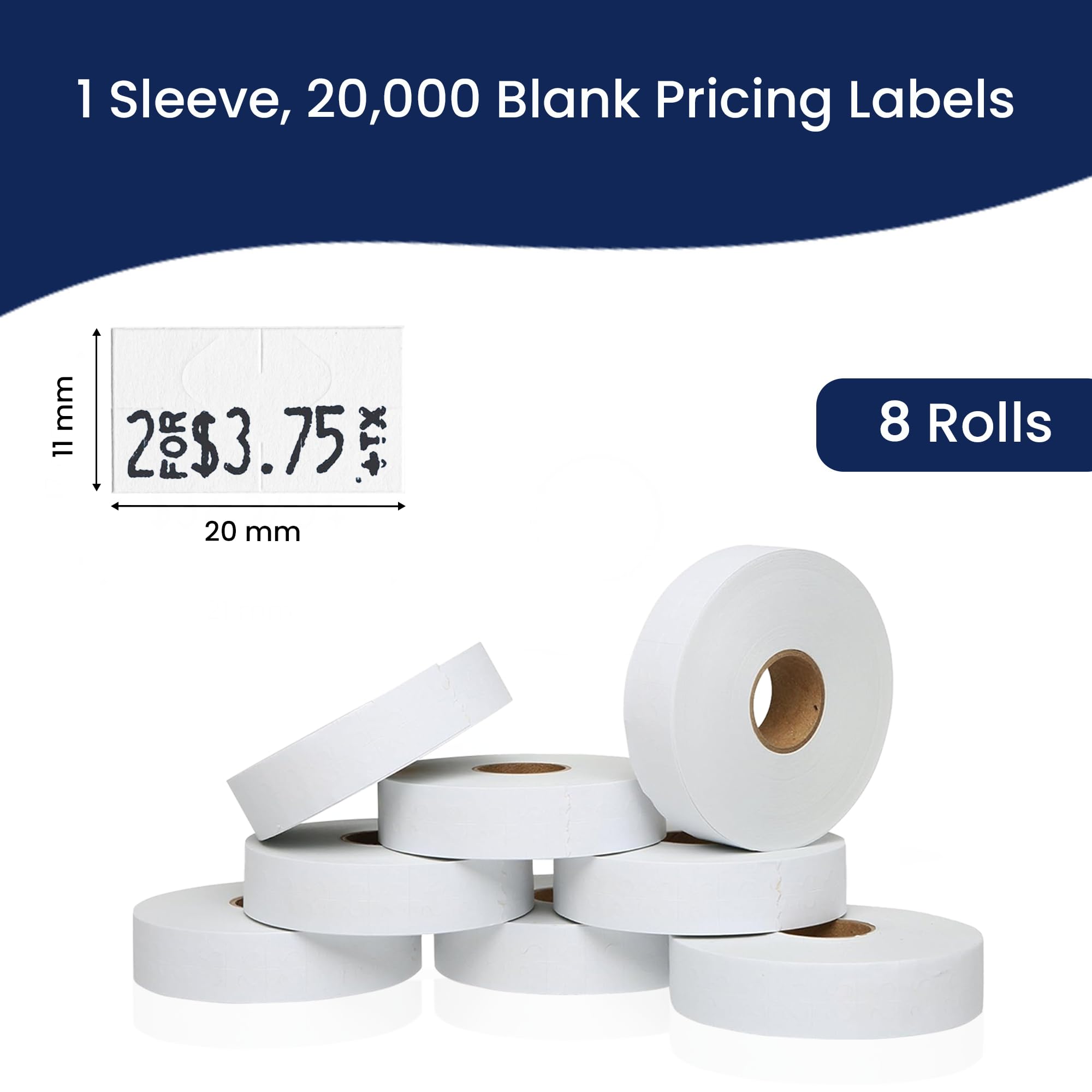 White Pricing Labels for Monarch 1131 Price Gun - 1 Sleeve, 20,000 Blank Marking Labels - with Ink Roll Included