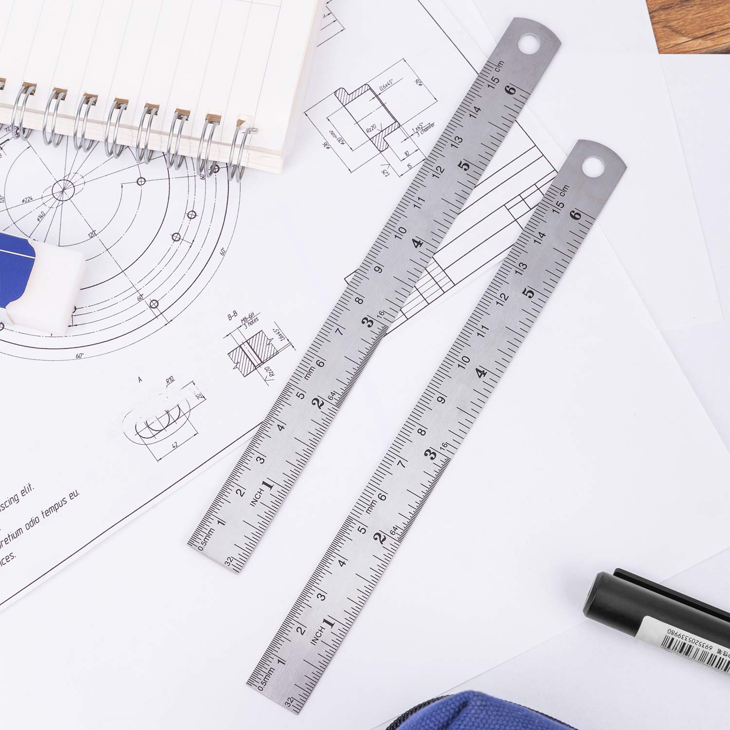 Amazon Basics 6-Inch Stainless Steel Ruler, 4-Pack