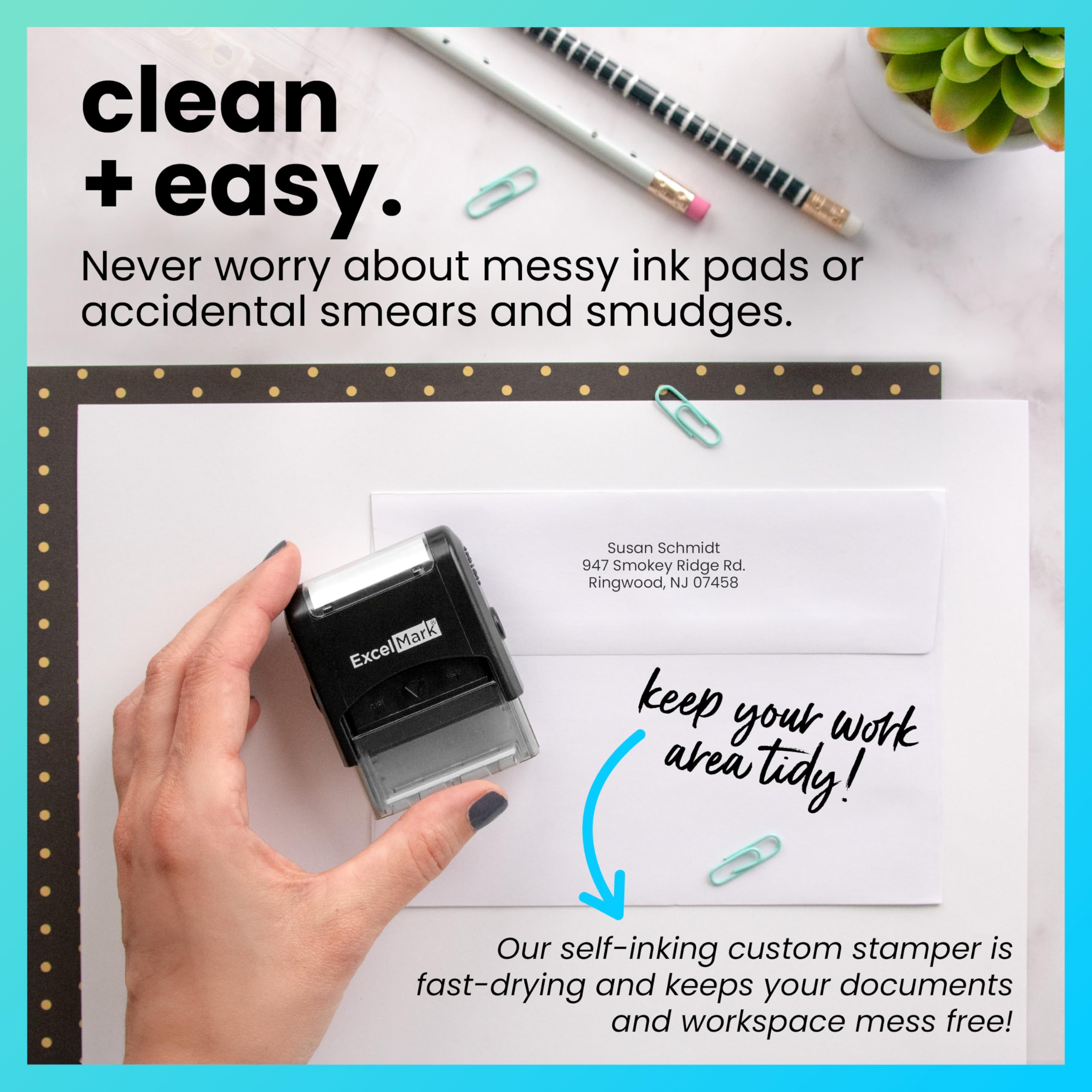 Custom Self-Inking Stamp - Up to 3 Lines - 11 Color Choices and 17 Font Choices