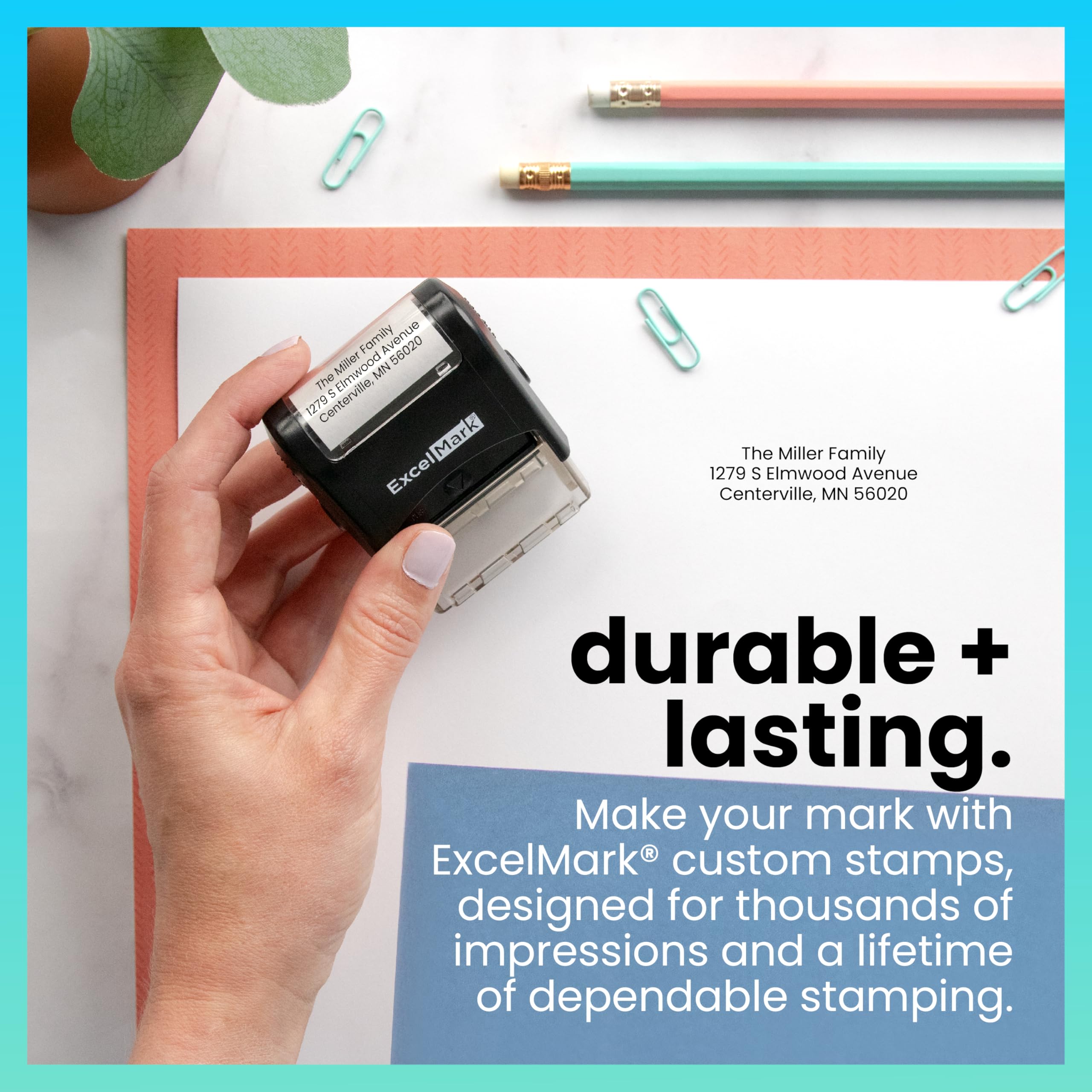 Custom Self-Inking Stamp - Up to 3 Lines - 11 Color Choices and 17 Font Choices