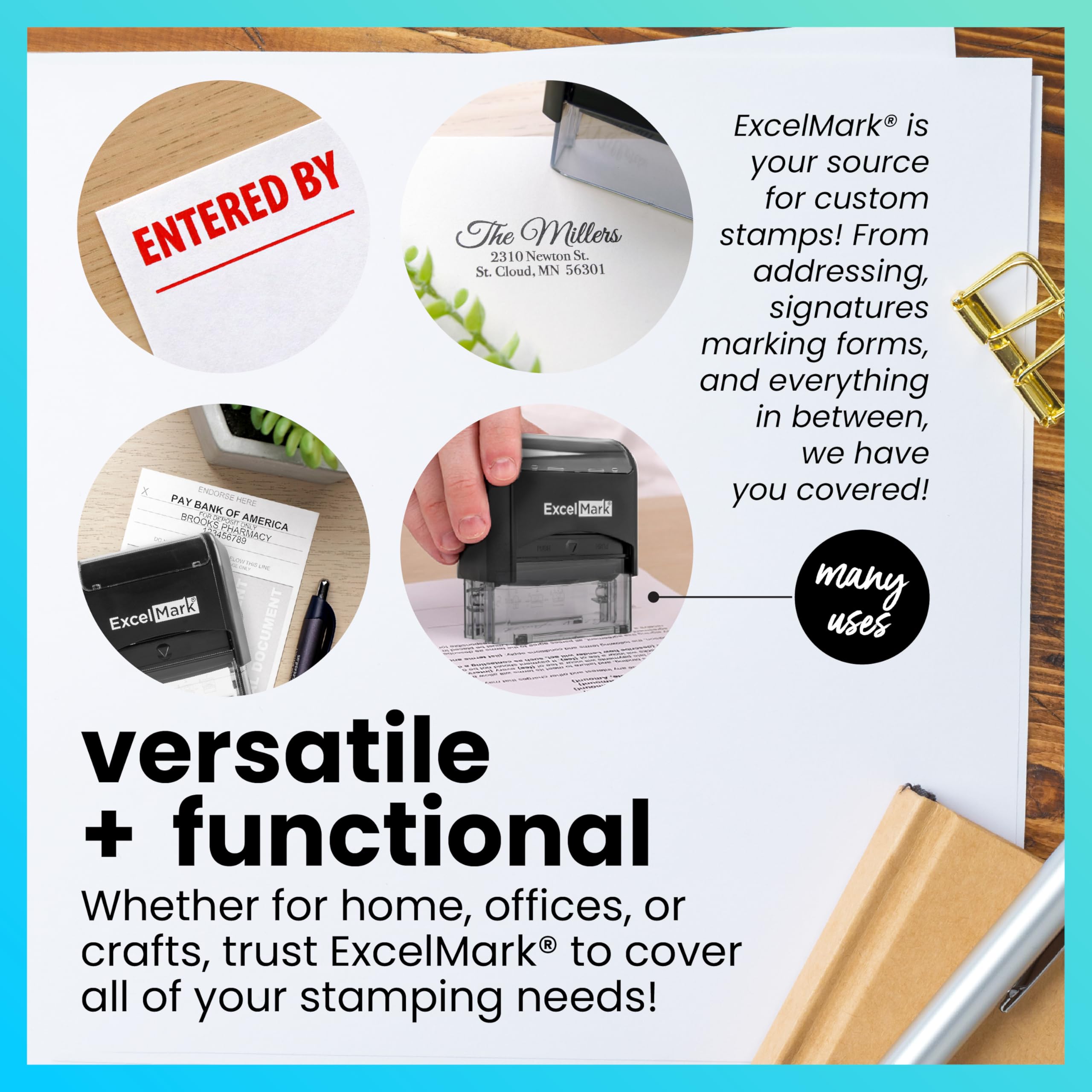 Custom Self-Inking Stamp - Up to 3 Lines - 11 Color Choices and 17 Font Choices
