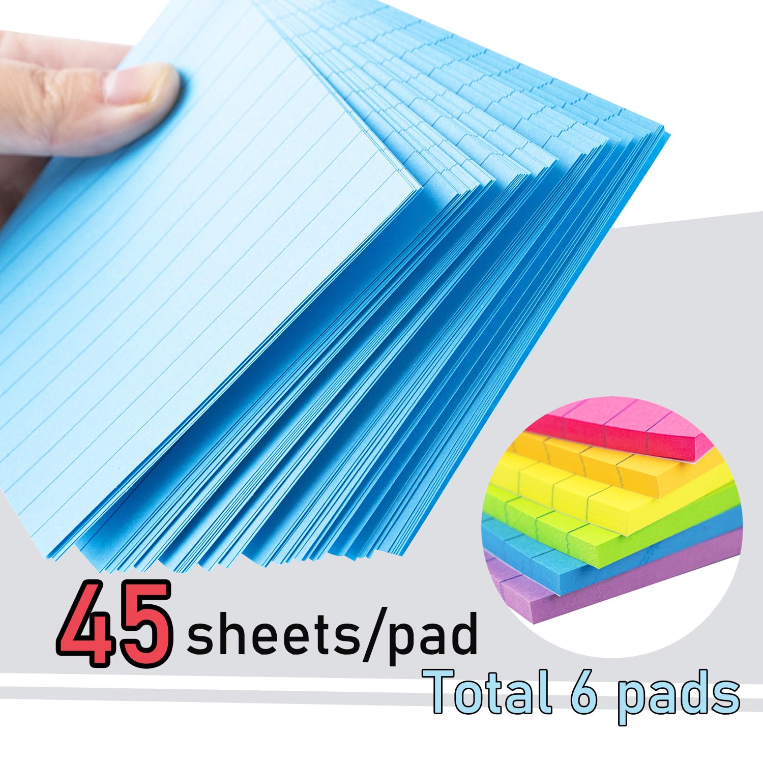 Lined Sticky Notes 4X6 in Bright Ruled Post Stickies Colorful Super Sticking Power Memo Pads Its Strong Adhesive, 6 Pads/Pack, 45 Sheets/pad