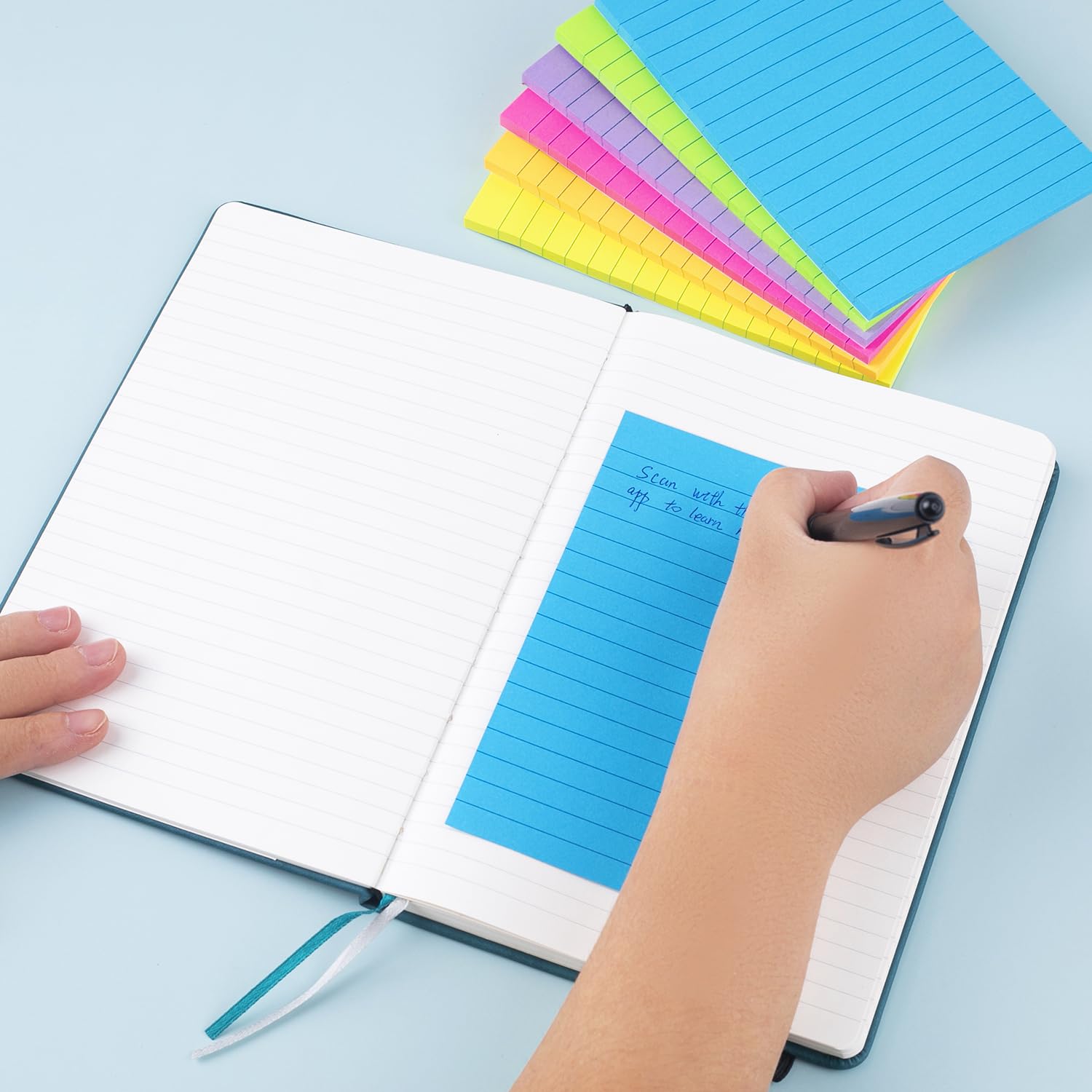 Lined Sticky Notes 4X6 in Bright Ruled Post Stickies Colorful Super Sticking Power Memo Pads Its Strong Adhesive, 6 Pads/Pack, 45 Sheets/pad