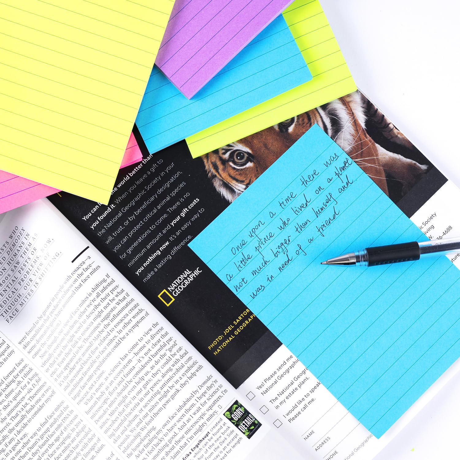 Lined Sticky Notes 4X6 in Bright Ruled Post Stickies Colorful Super Sticking Power Memo Pads Its Strong Adhesive, 6 Pads/Pack, 45 Sheets/pad
