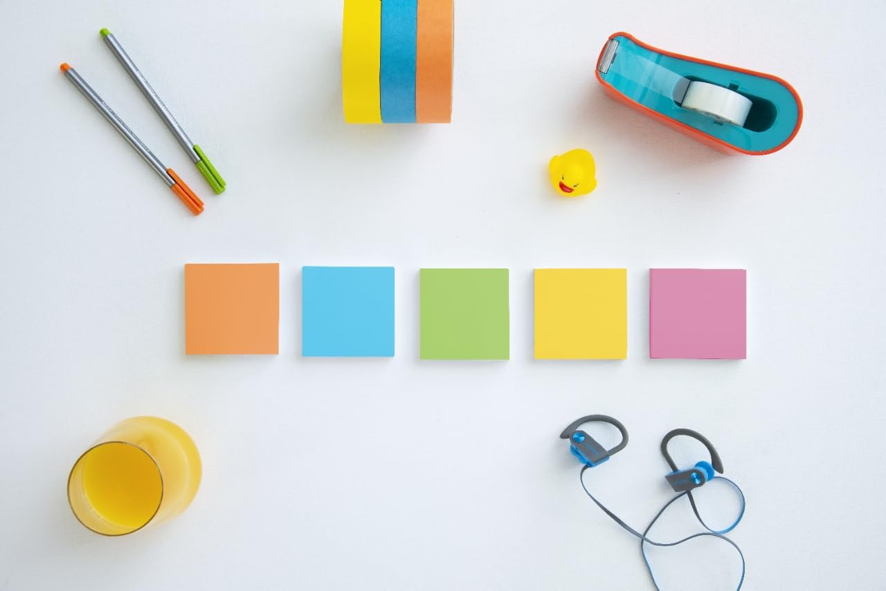 Post-it Super Sticky Notes, 3x3 in, 24 Pads, 2x the Sticking Power, Energy Boost, Bright Colors (Orange, Pink, Blue, Green),Recyclable (654-6SSAU)