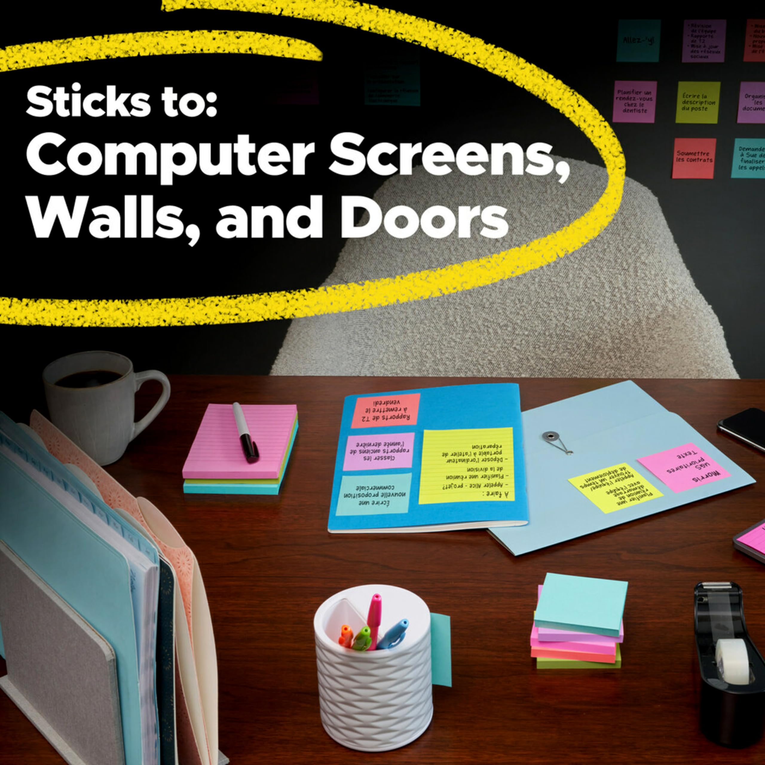 Post-it Super Sticky Notes, 3x3 in, 24 Pads, 2x the Sticking Power, Energy Boost, Bright Colors (Orange, Pink, Blue, Green),Recyclable (654-6SSAU)