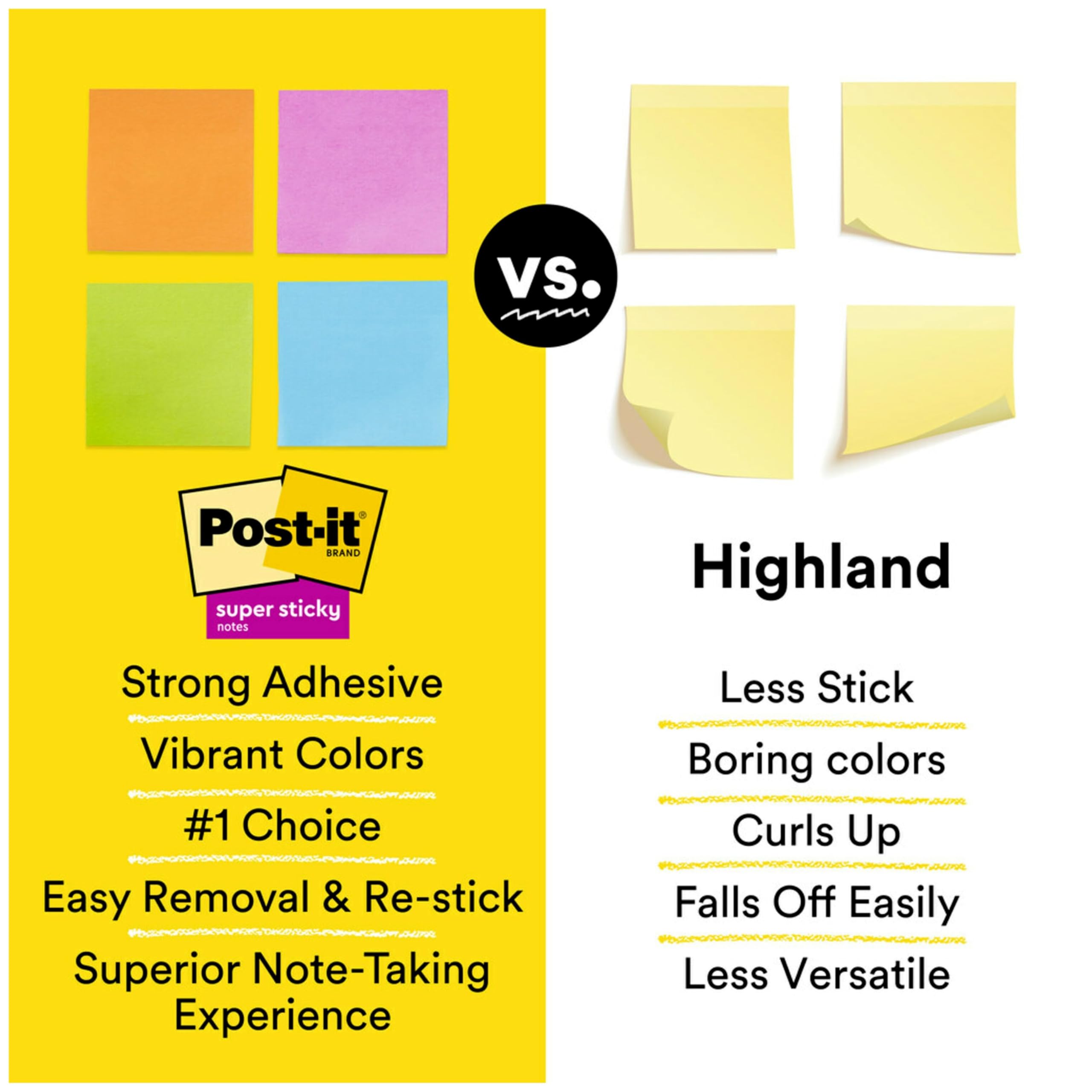 Post-it Super Sticky Notes, 3x3 in, 24 Pads, 2x the Sticking Power, Energy Boost, Bright Colors (Orange, Pink, Blue, Green),Recyclable (654-6SSAU)