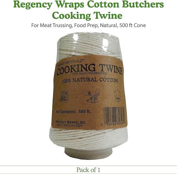 Regency Wraps Cotton Butchers Cooking Twine For Meat Trussing, Food Prep, Natural, 500 ft Cone (Pack of 1)