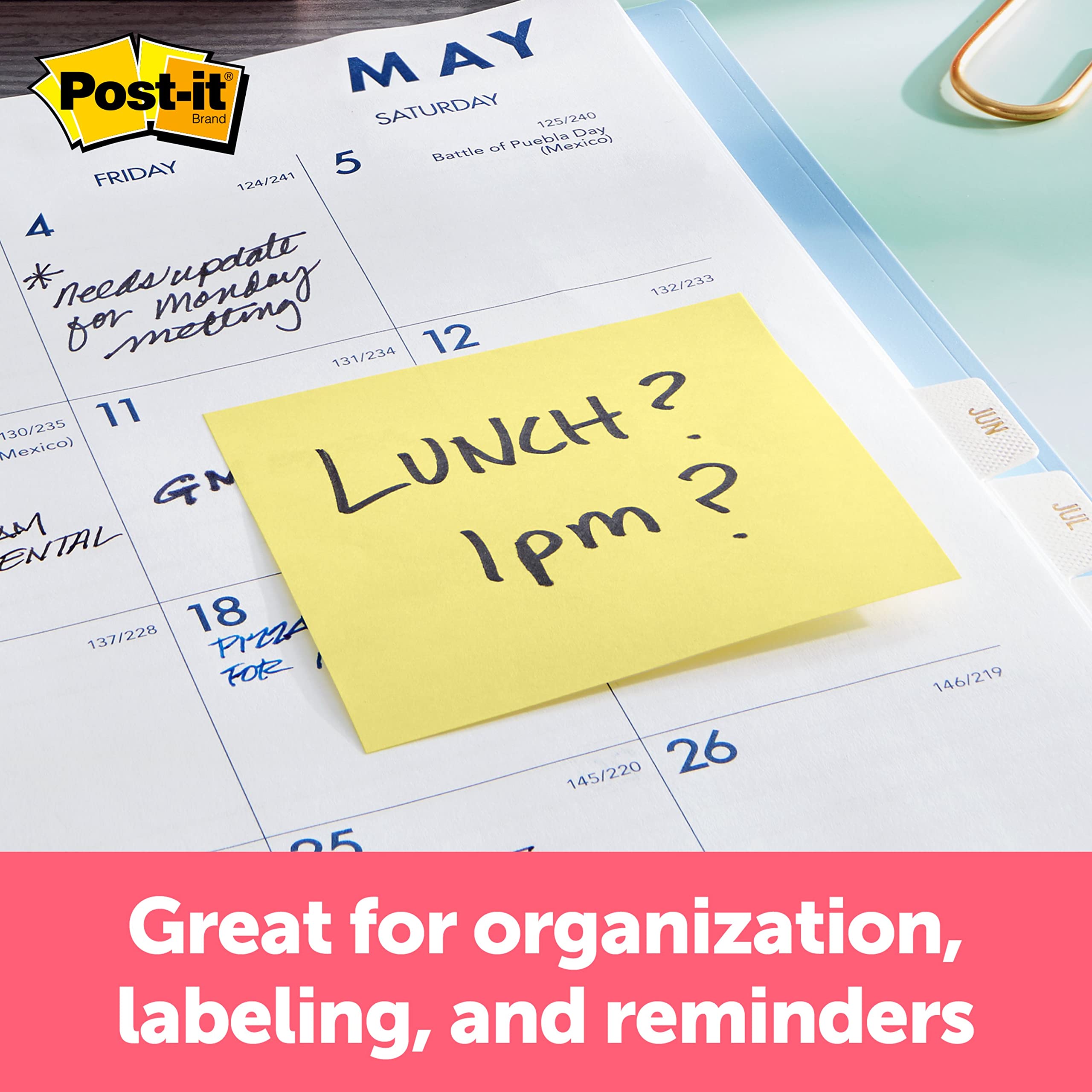 Post-it Notes, 3x3 in, 4 Pads, America’s #1 Favorite Sticky Notes, Canary Yellow (5400)