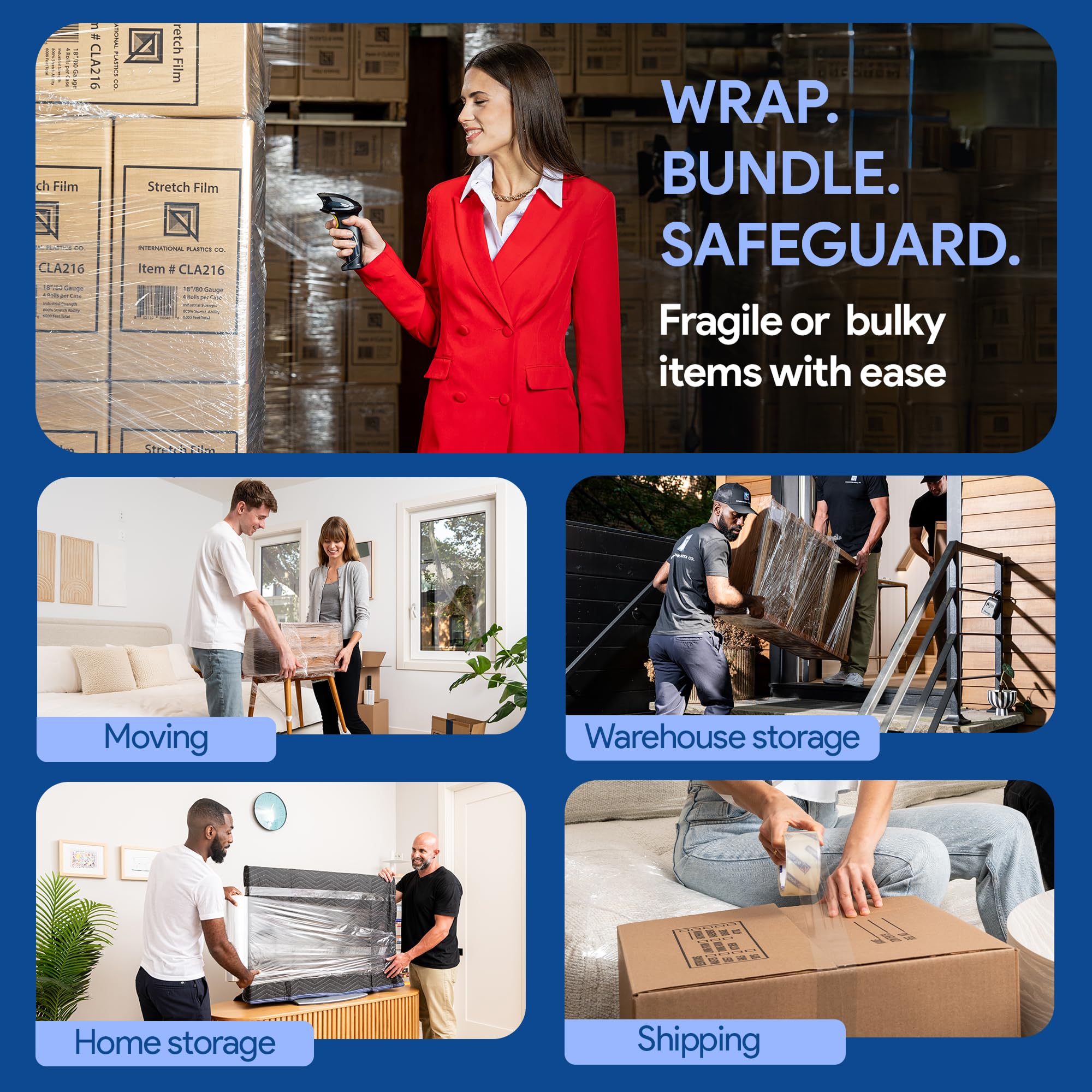 18" Stretch Film/Wrap 1200ft 500% Stretch Clear Cling Durable Adhering Packing Moving Packaging Heavy Duty Shrink Film Stretch Wrap(1 Pack, Clear)