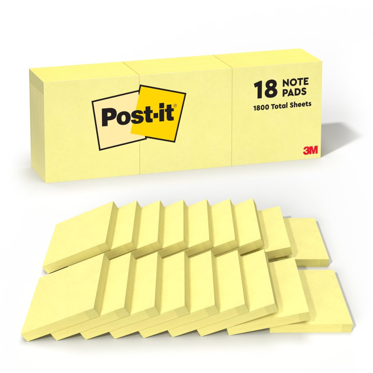 Post-it Notes, 3x3 in, 18 Pads, America's #1 Favorite Sticky Notes, Canary Yellow, Clean Removal, Recyclable (654-14+4YW)