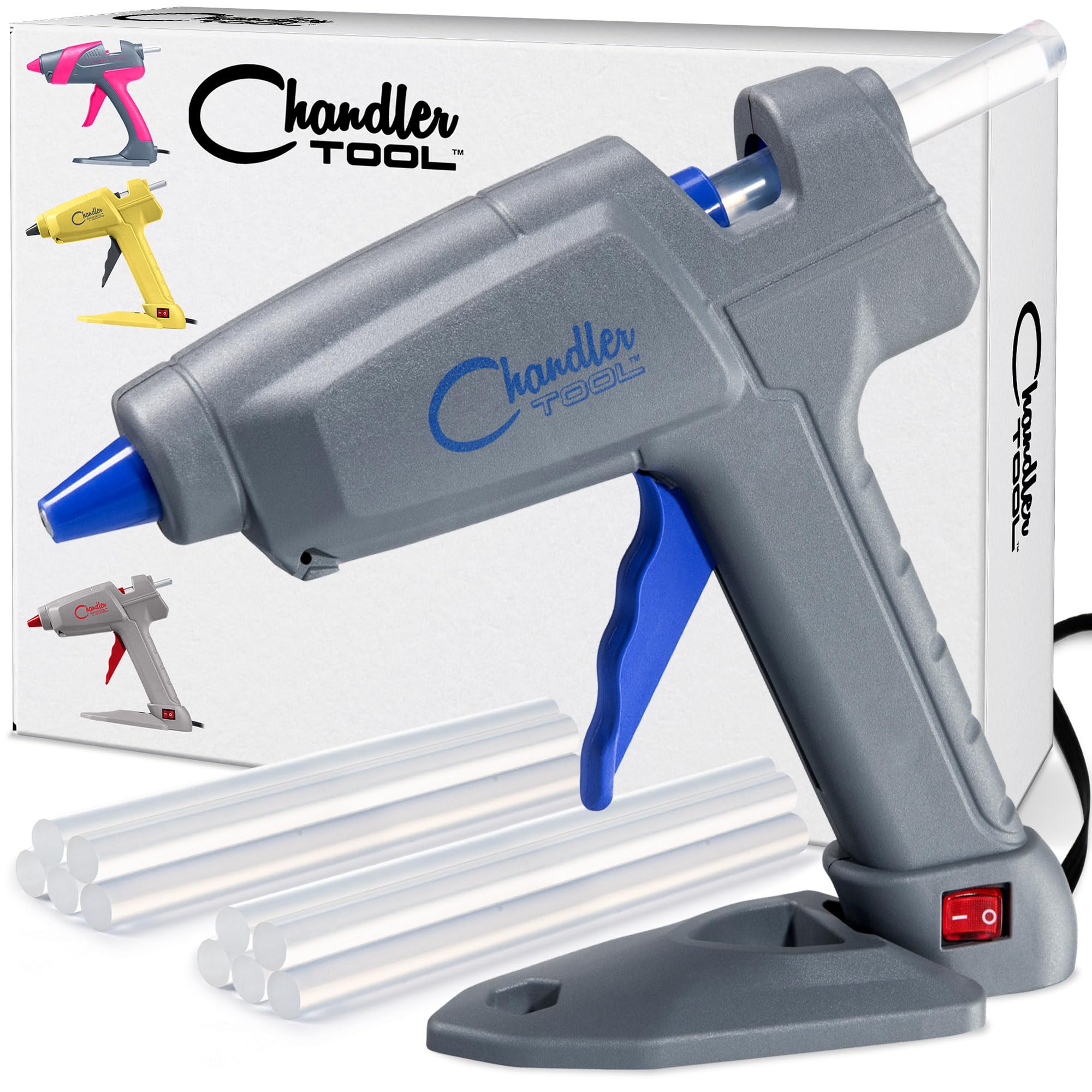 Full Size Hot Glue Gun for Crafts, 60W Large Glue Gun with 12 Glue Sticks and Stand, High Temp Heavy Duty Industrial GlueGun Kit for Crafting, Wood, PVC, Glass, Home Repair by Chandler Tool, Pink