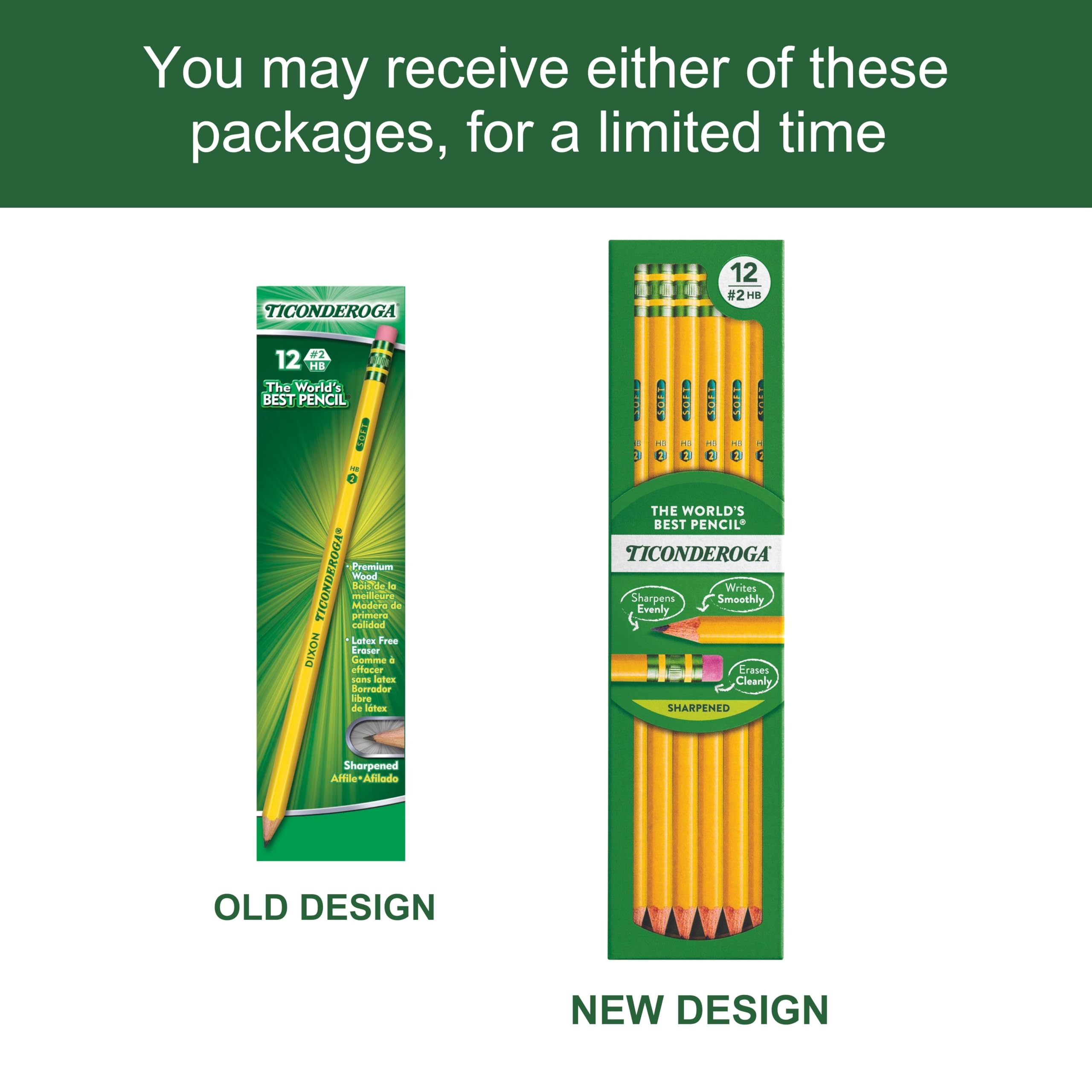 Ticonderoga Pencils, Pre-Sharpened, #2 Soft Lead, Yellow Barrel, Box Of 12
