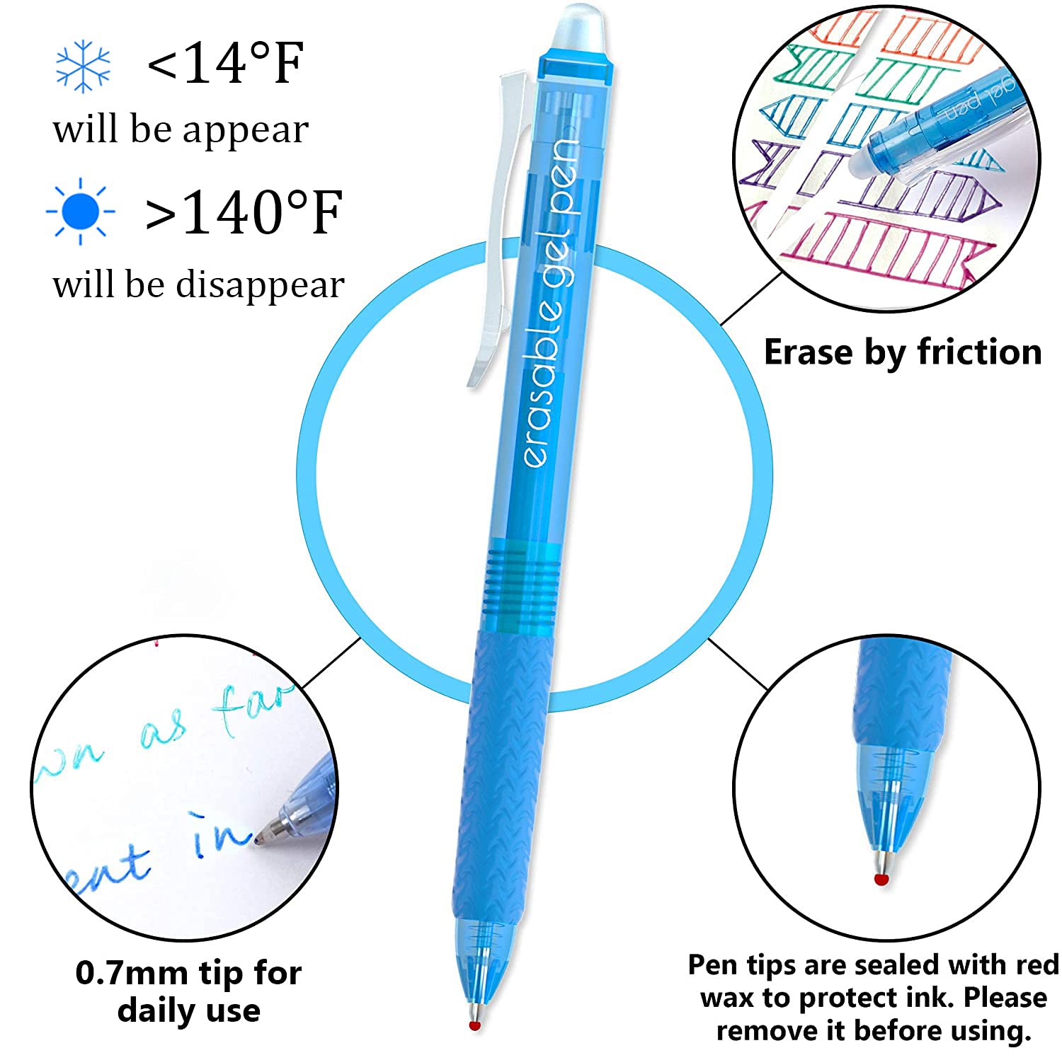 Vanstek 15 Colors Retractable Erasable Gel Pens Clicker, Fine Point(0.7), Make Mistakes Disappear, Premium Comfort Grip for Drawing Writing Planner and School Supplies