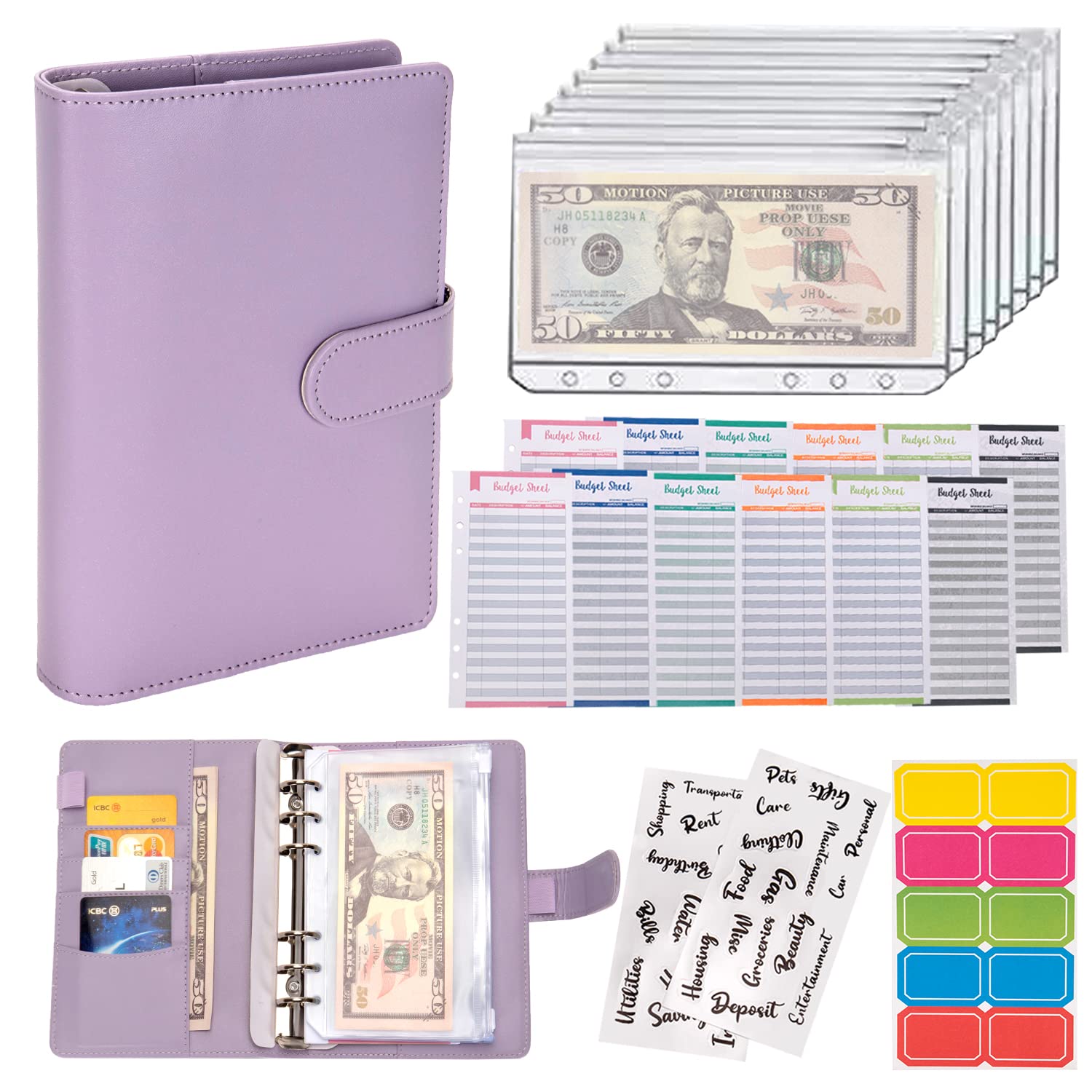 NICOOTH Budget Binder Cash Envelopes for Budgeting Money Organizer for Cash Money Envelopes for Cash Leather A6 Budget Binder with Zipper envelopes