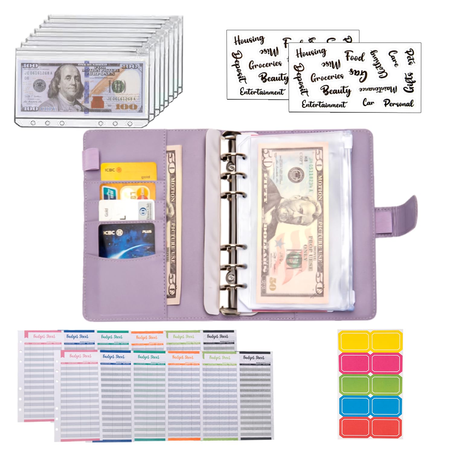 NICOOTH Budget Binder Cash Envelopes for Budgeting Money Organizer for Cash Money Envelopes for Cash Leather A6 Budget Binder with Zipper envelopes