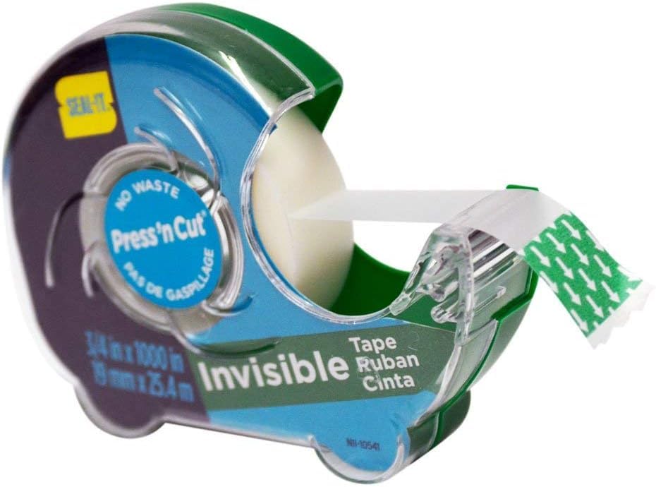 Seal-It Invisible Stationery Tape 3/4 x 1000 Inches On Press N' Cut Dispenser, Pack of 6 Total 6000 Inches, White (62452)