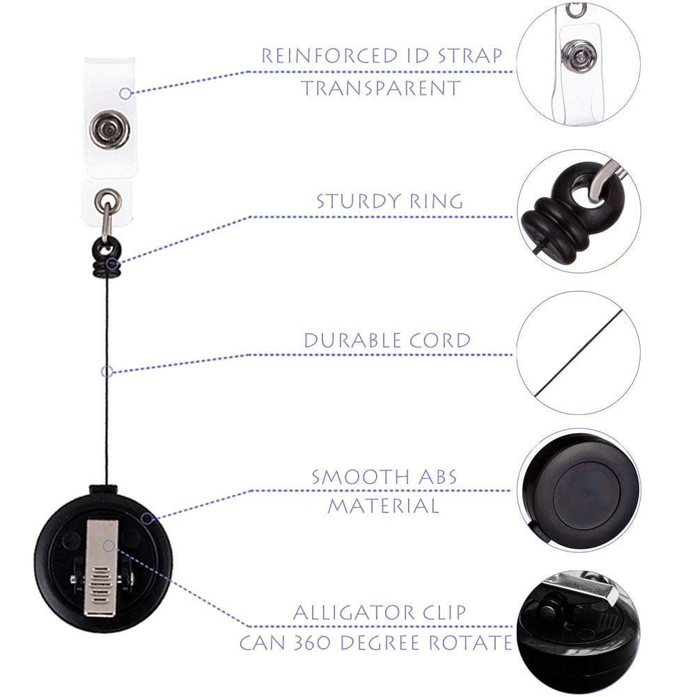QREEL - 2 Pack - Retractable ID Name Badge Holder Reels with Swivel Alligator Clip (Black)