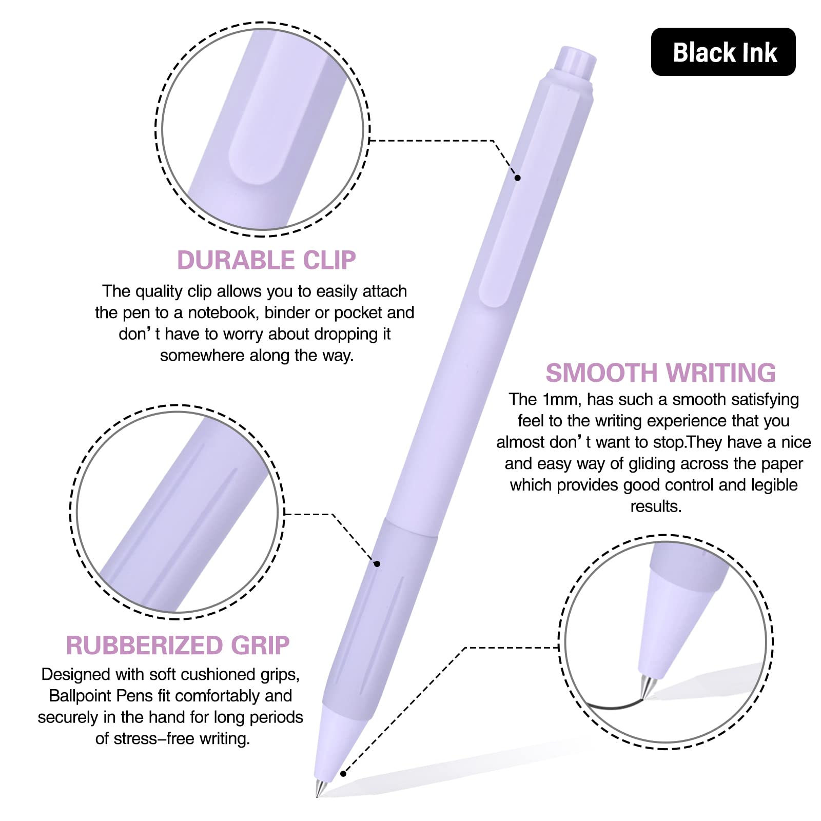 Drawdart 14 Pack Ballpoint Pens,Cute Pens for Note Taking,Pastel Pens Black Ink Medium Point 1.0mm,Retractable Pretty Journaling Pens Office Supplies for Women & Men, Best Gift Pens for Smooth Writing