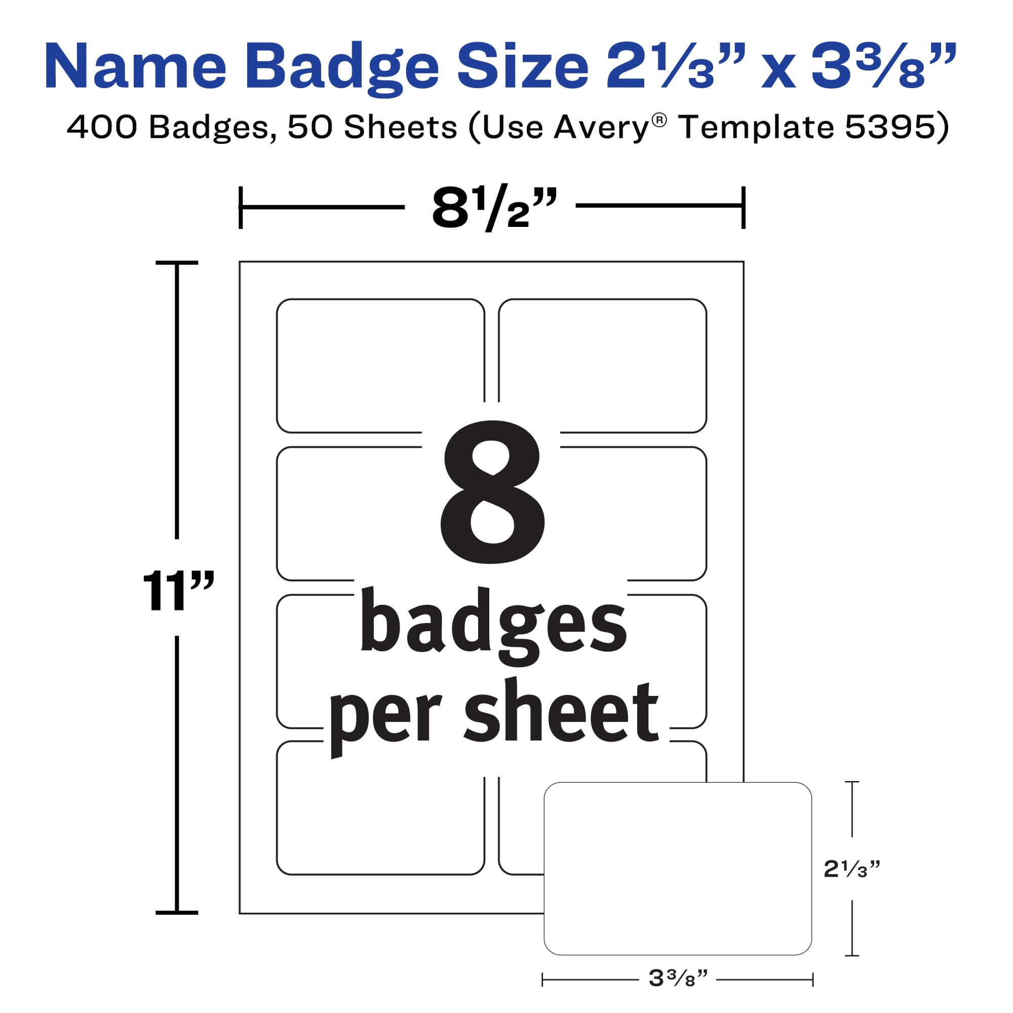 Avery Flexible Name Tag Stickers, White Rectangle Labels, 400 Removable Name Badges, 2-1/3" x 3-3/8" (5395)