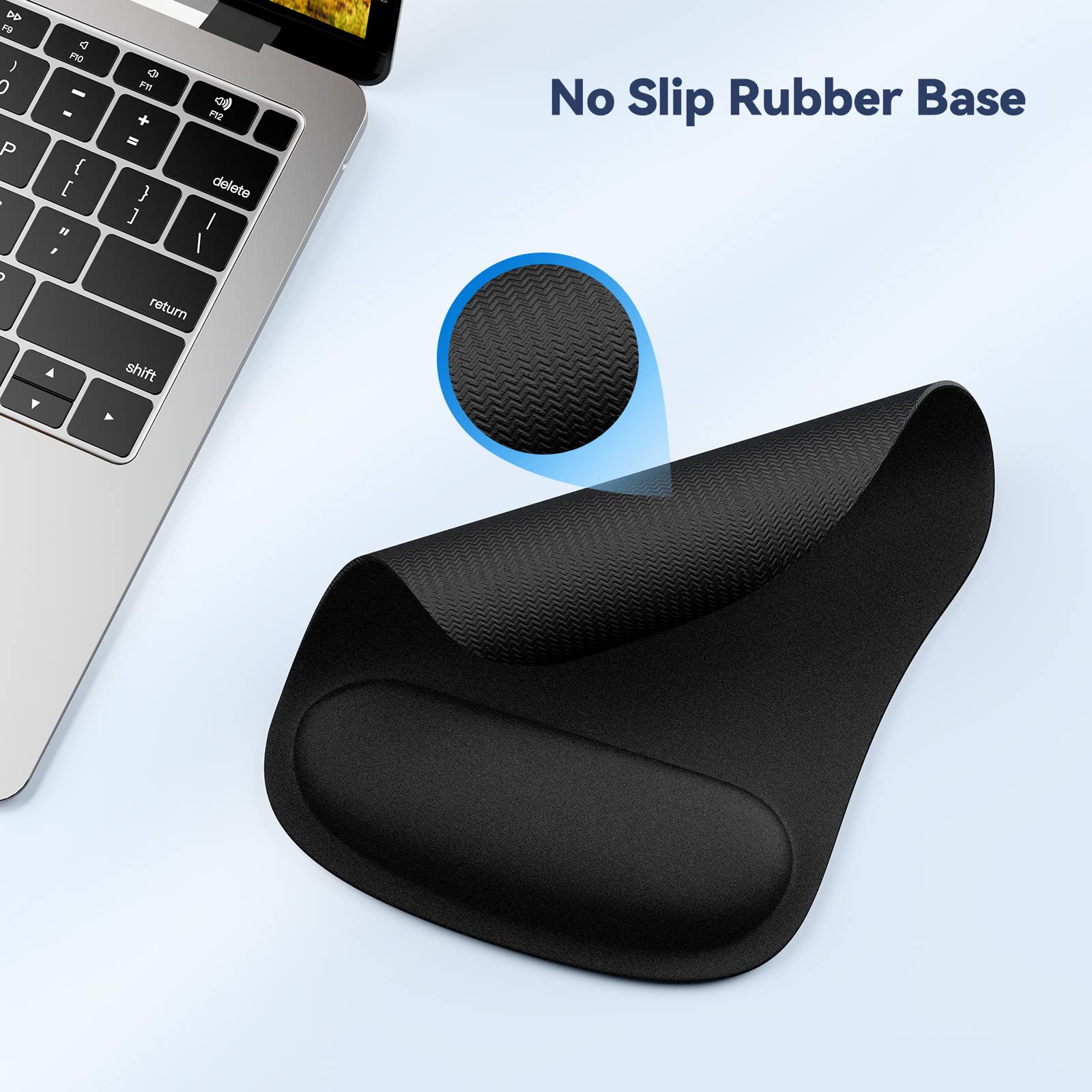Mouse Pad with Wrist Support, TECKNET Ergonomic Gaming Mouse Pad Pain Relief, Portable Comfortable Mousepad for Computer, Laptop, Office, Home and Travel, Non-Slip Base, Waterproof Surface, Black