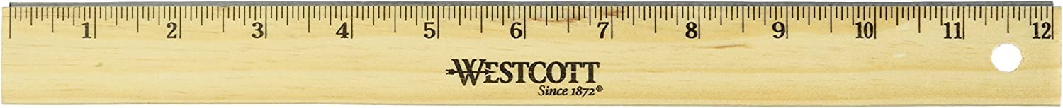 Westcott Wood 12" School Ruler Scaled in 1/16" (103810), Assorted Colors, Letter (10381)