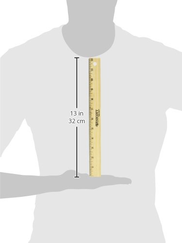 Westcott Wood 12" School Ruler Scaled in 1/16" (103810), Assorted Colors, Letter (10381)