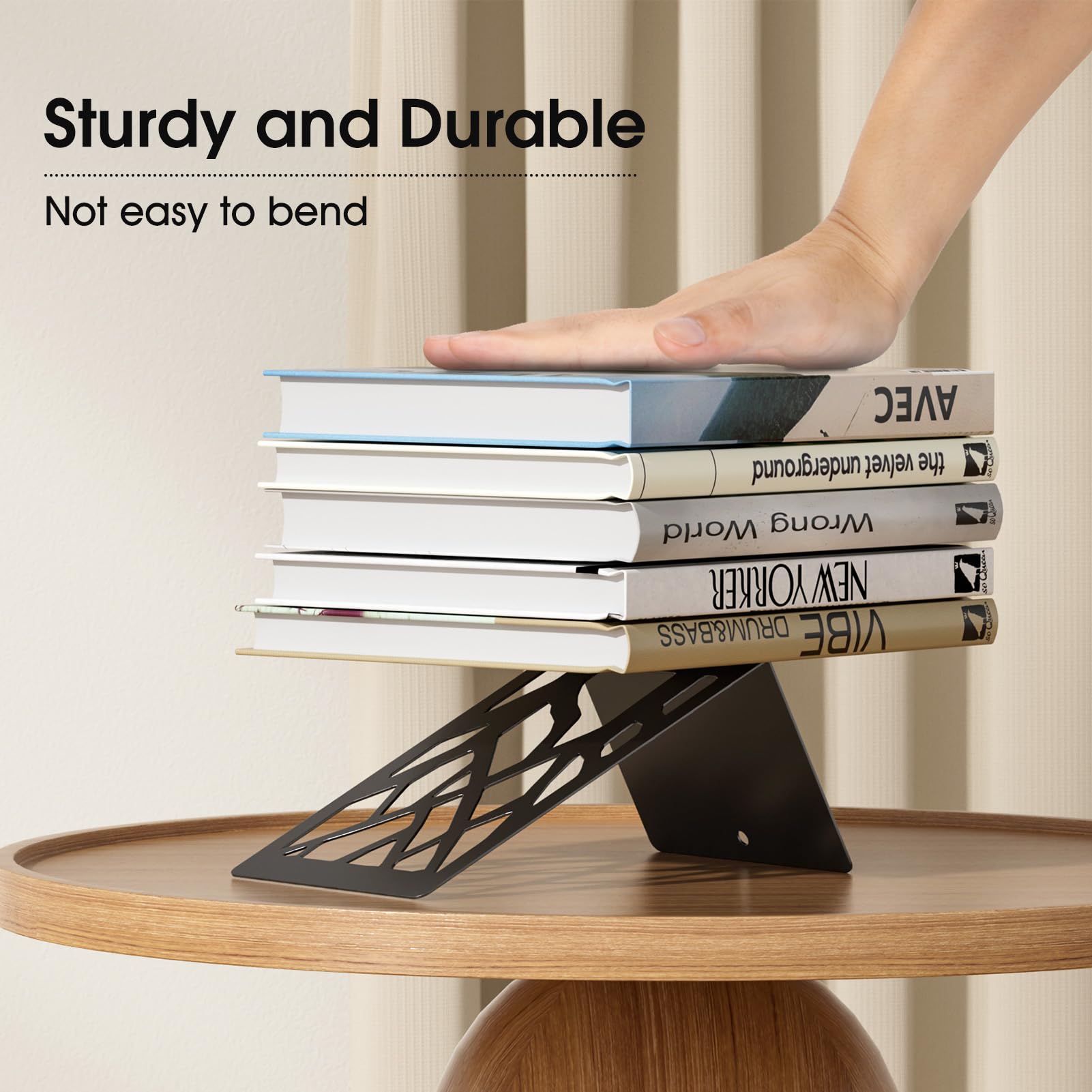 MaxGear Book Ends Tree Design Modern Bookends for Shelves, Non-Skid Bookend, Heavy Duty Metal Book Stopper for Books/CDs, Decorative Book Shelf for Home, 7 x 4.7 x 3.5”, Black (2 Pair/4 Pieces, Large)