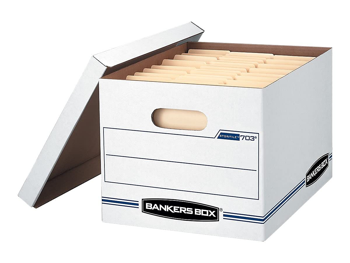 Bankers Box STOR/FILE Storage Boxes, Standard Set-Up, Lift-Off Lid, Letter/Legal, Case of 12 (00703)