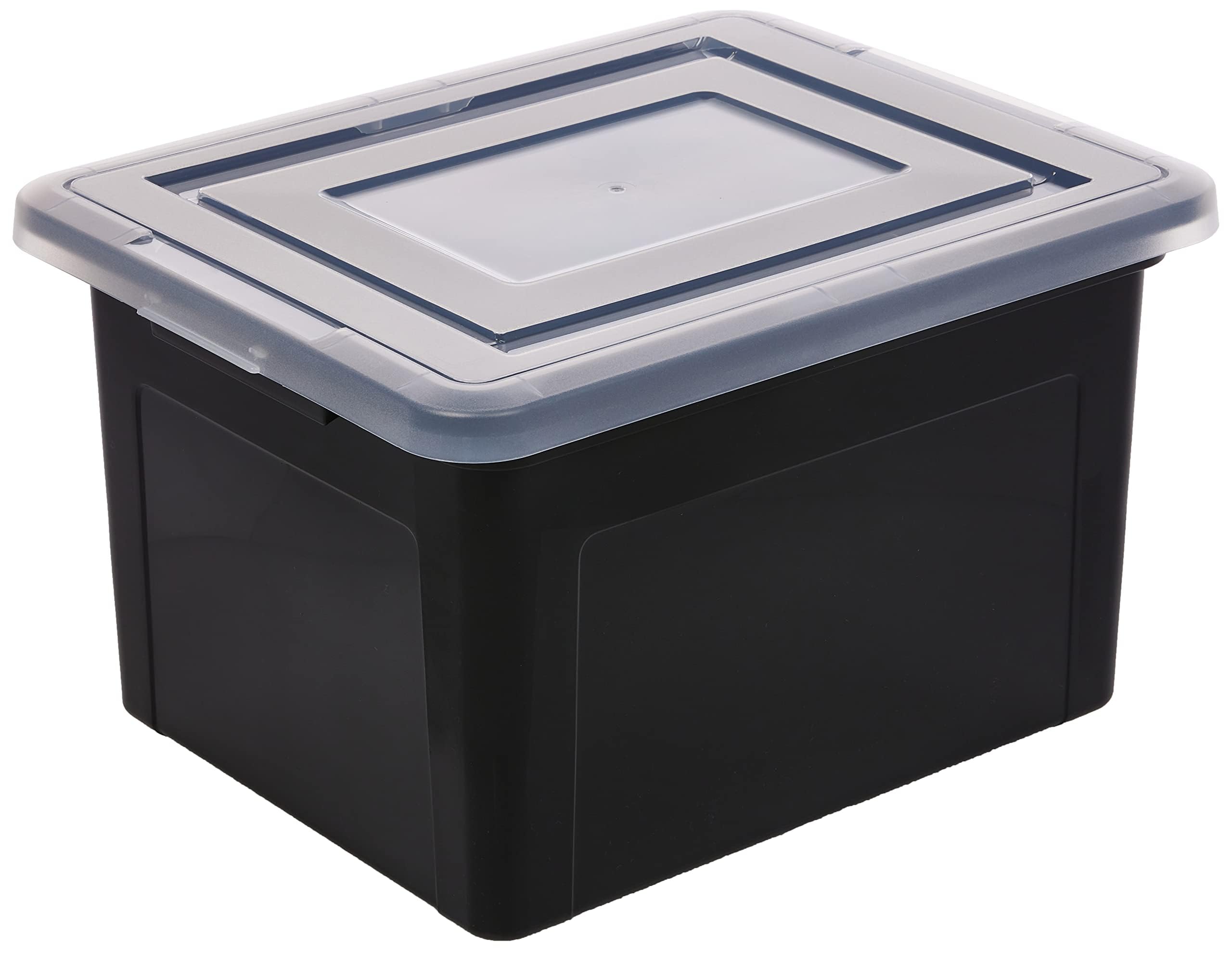 IRIS USA Letter & Legal Size Plastic Storage Bin Tote Organizing File Box with Durable and Secure Latching Lid, Stackable and Nestable, 4 Pack, Black