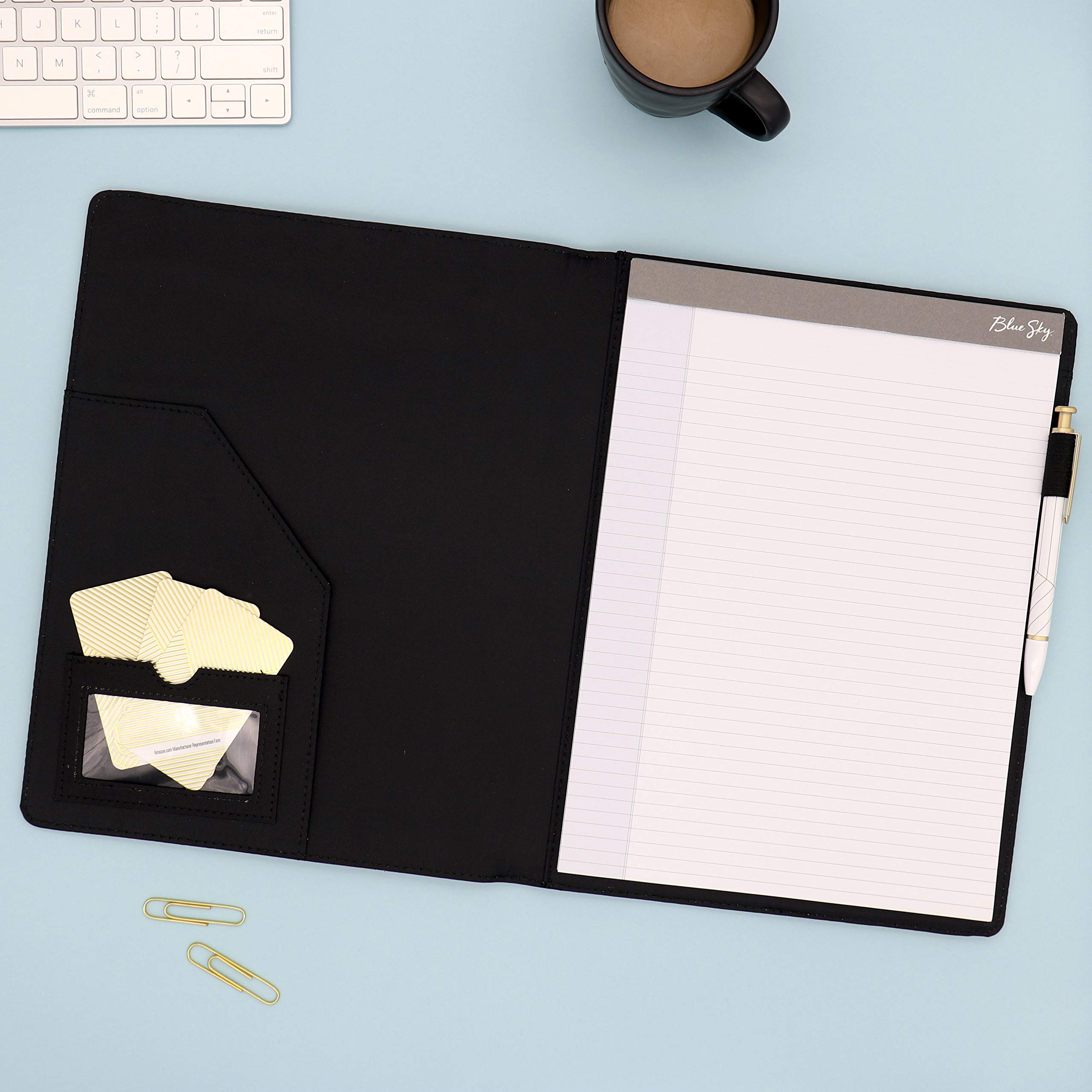 Blue Sky Professional Padfolio, 9.5" x 12", Textured Faux Leather Cover, Black, 8.5β x 11" Paper Notepad Included, 14714
