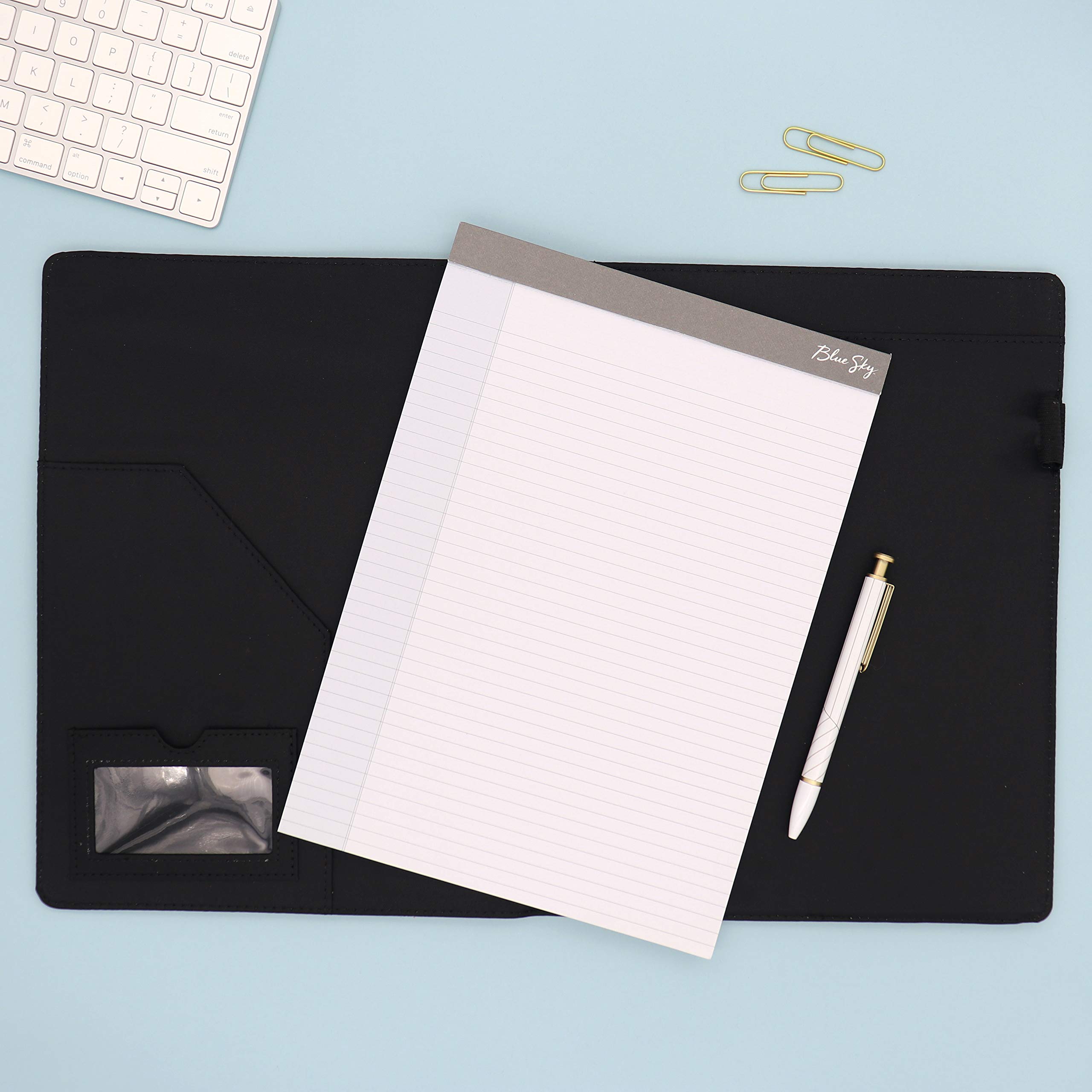 Blue Sky Professional Padfolio, 9.5" x 12", Textured Faux Leather Cover, Black, 8.5β x 11" Paper Notepad Included, 14714