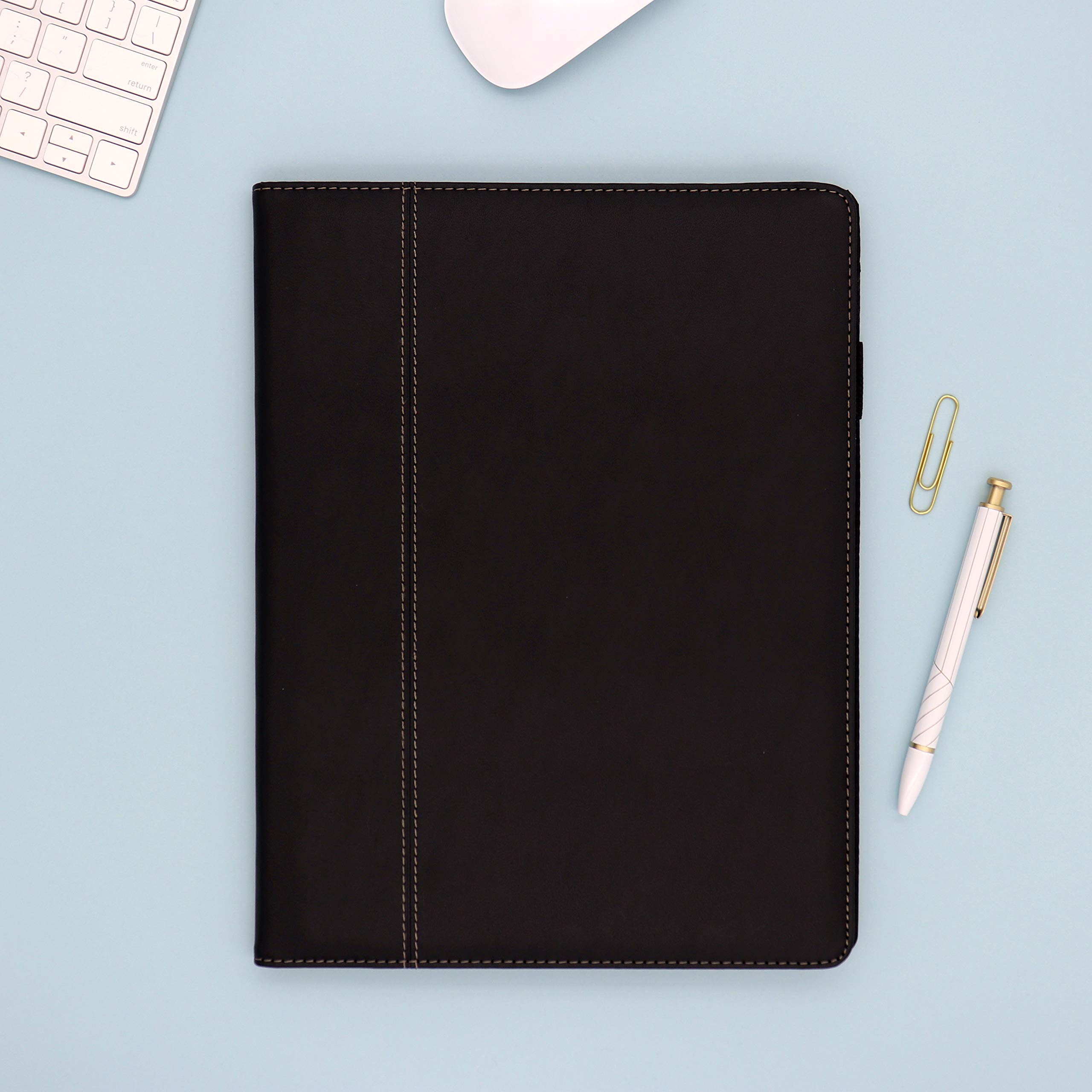 Blue Sky Professional Padfolio, 9.5" x 12", Textured Faux Leather Cover, Black, 8.5β x 11" Paper Notepad Included, 14714