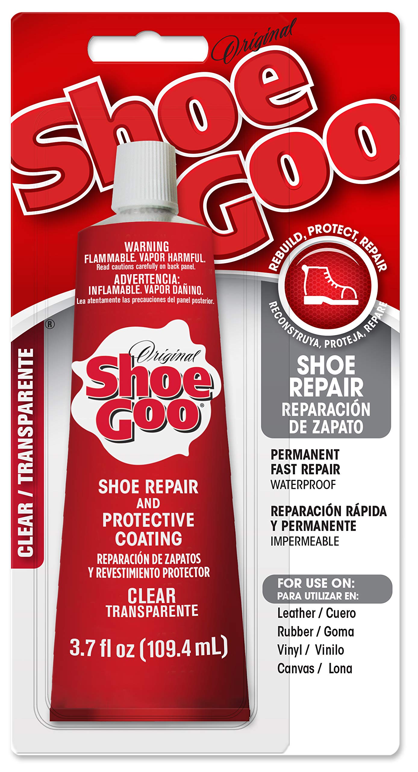 Shoe Goo Repair Adhesive for Fixing Worn Shoes or Boots, Clear, 3.7 Ounce (109.4mL), 10 Snip Tip Applicator Tips and Pixiss Spreader Tools Set.