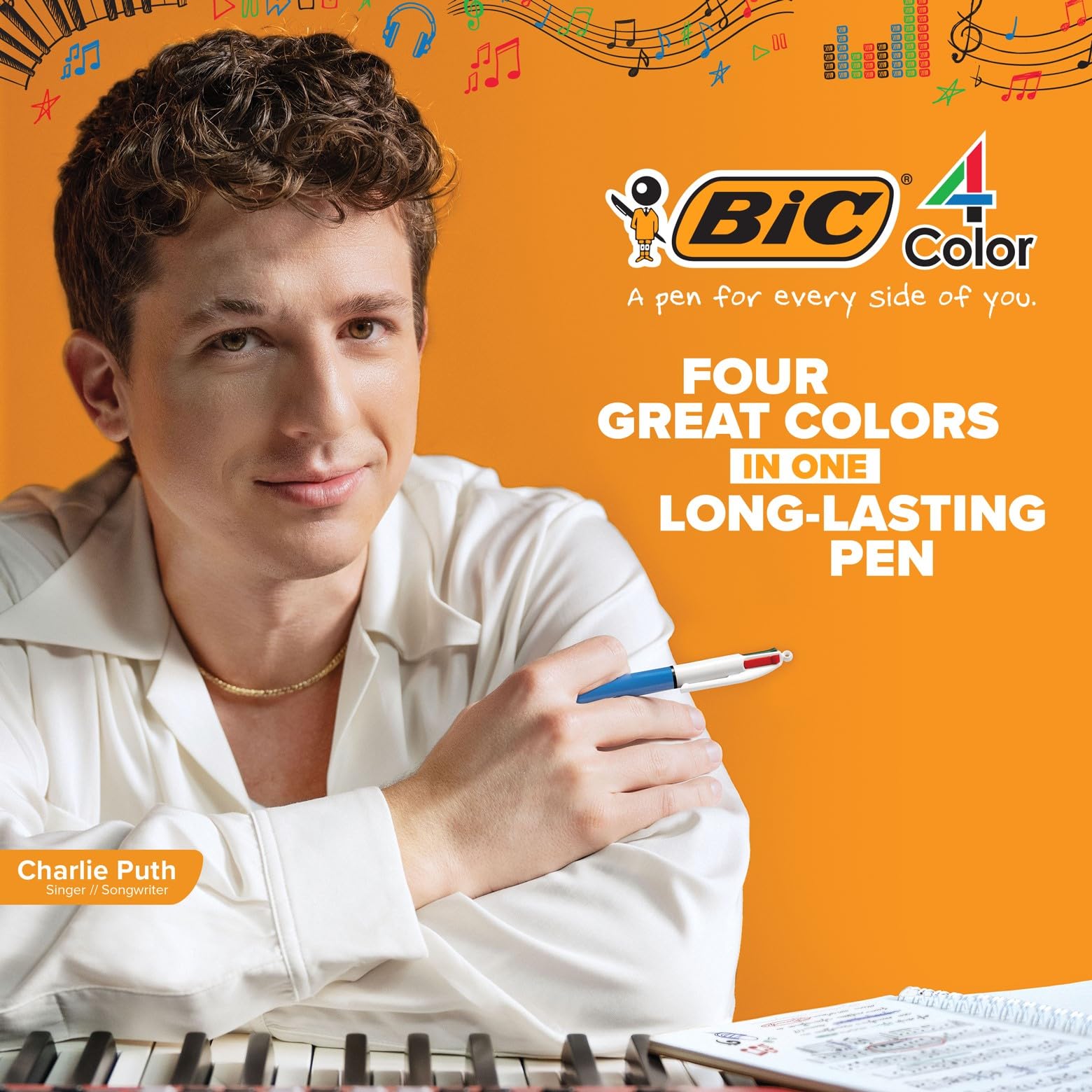 BIC Medium Point Ball Pen, 4 Colors, Assorted Ink, 1 per Pack