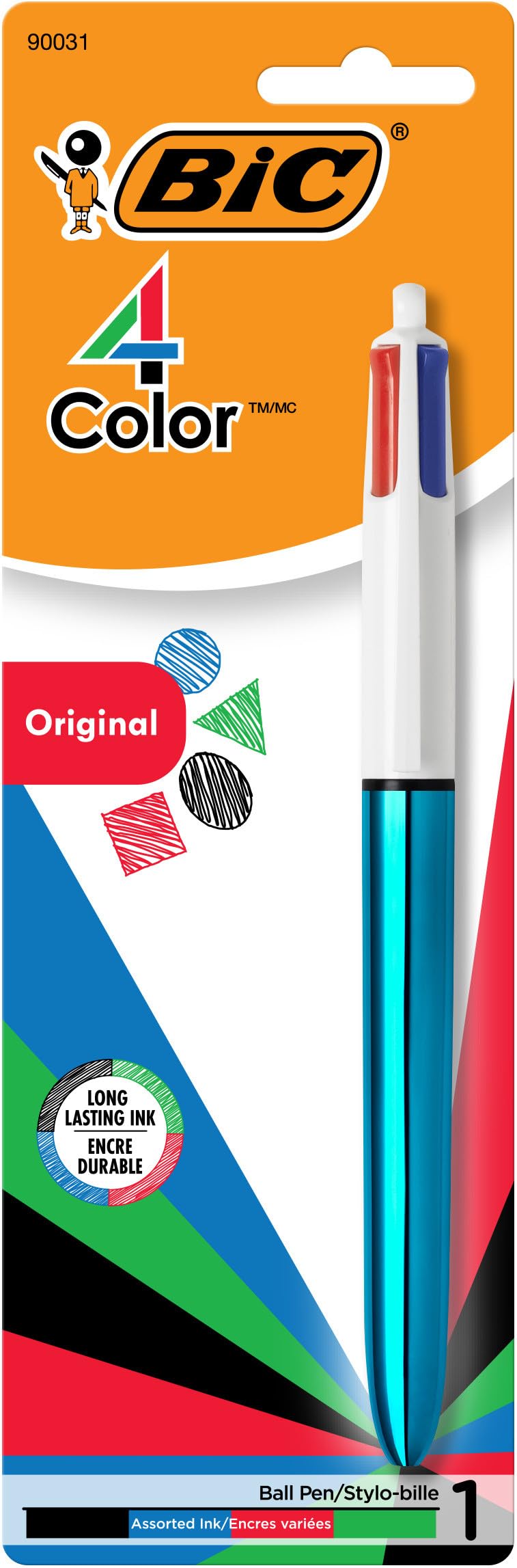 BIC Medium Point Ball Pen, 4 Colors, Assorted Ink, 1 per Pack