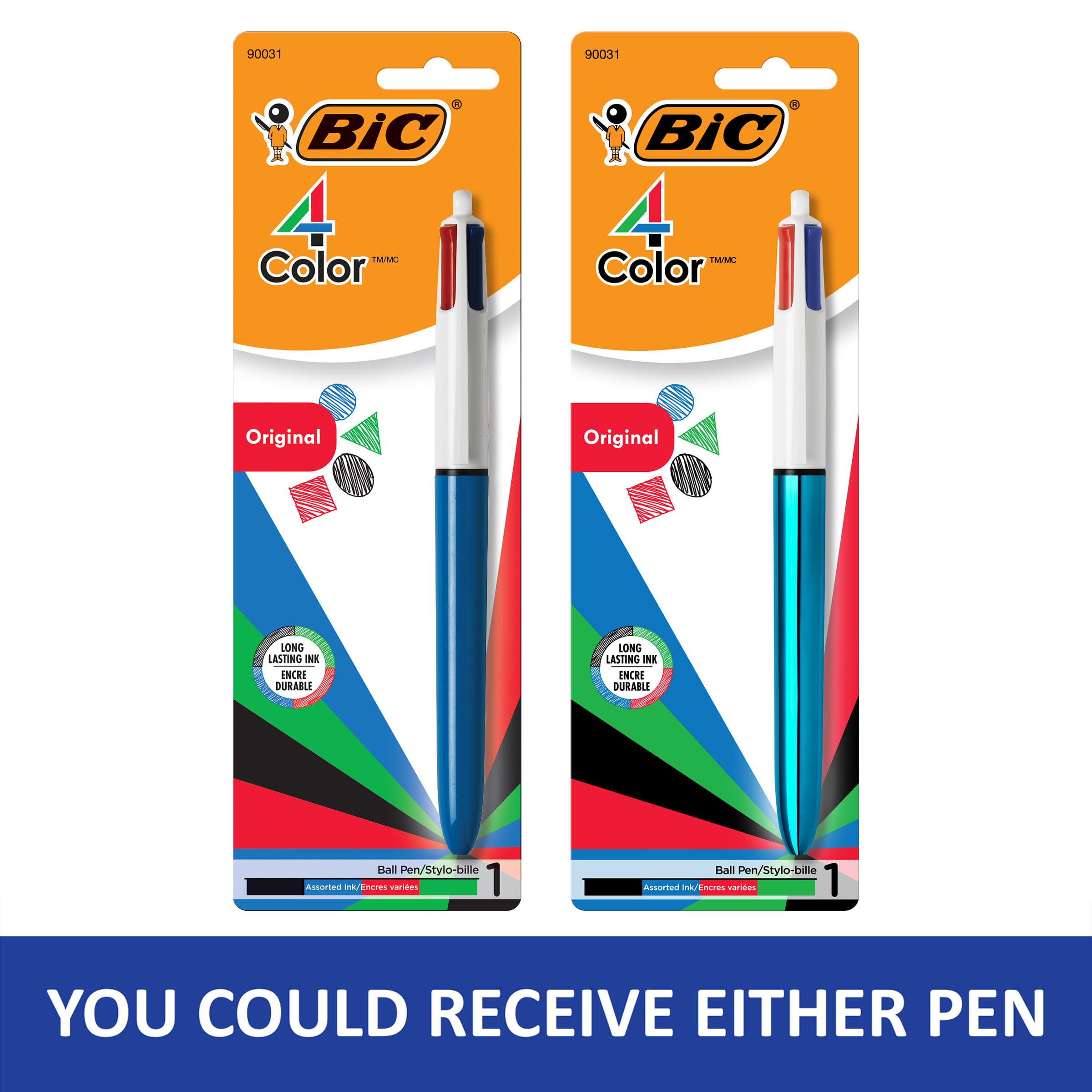 BIC Medium Point Ball Pen, 4 Colors, Assorted Ink, 1 per Pack