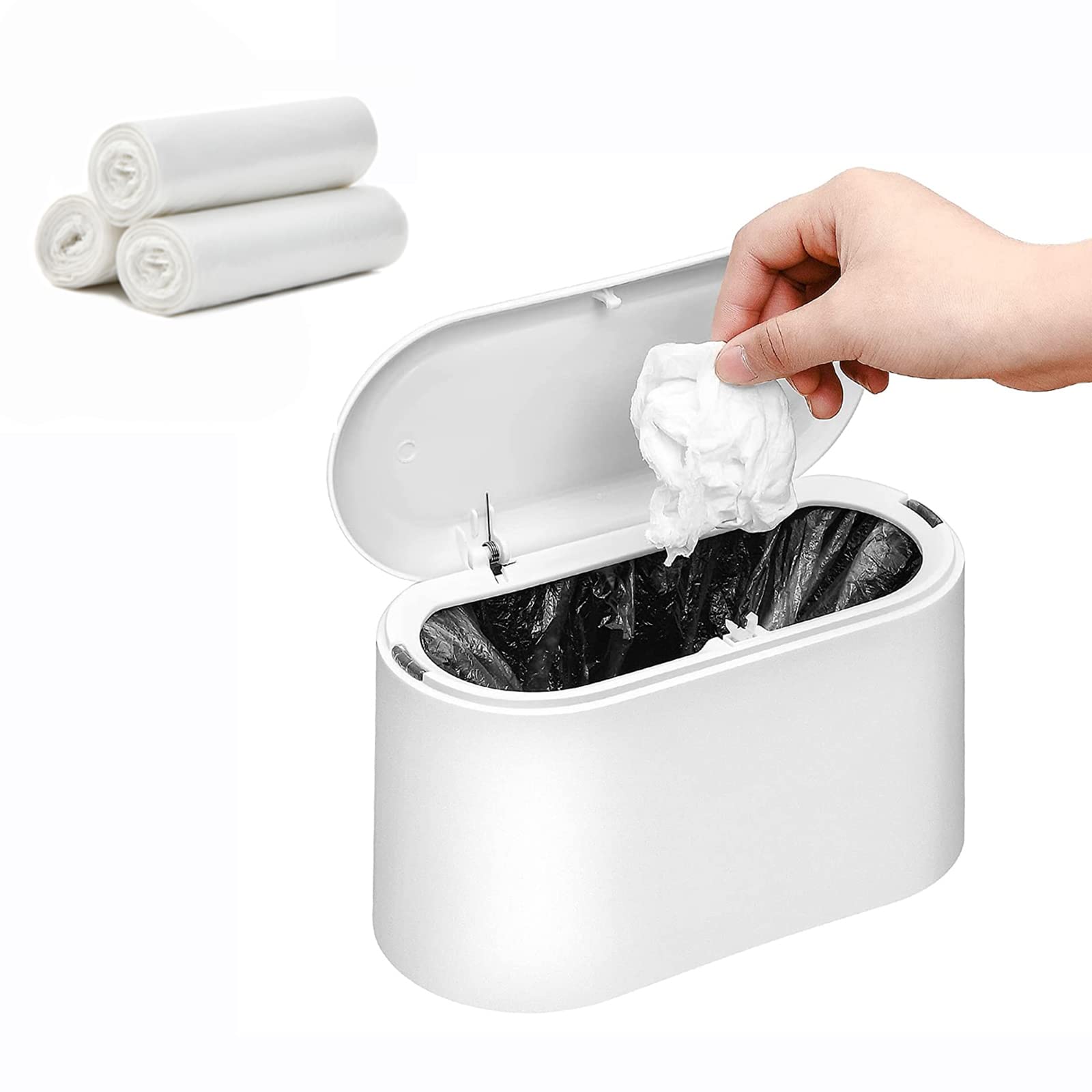 SUBEKYU Mini Trash Can with Lid,Tiny Desktop Trash Can,Countertop Mini Garbage Cans, Mini Trash Can for Desk,Tiny Waste Basket,White