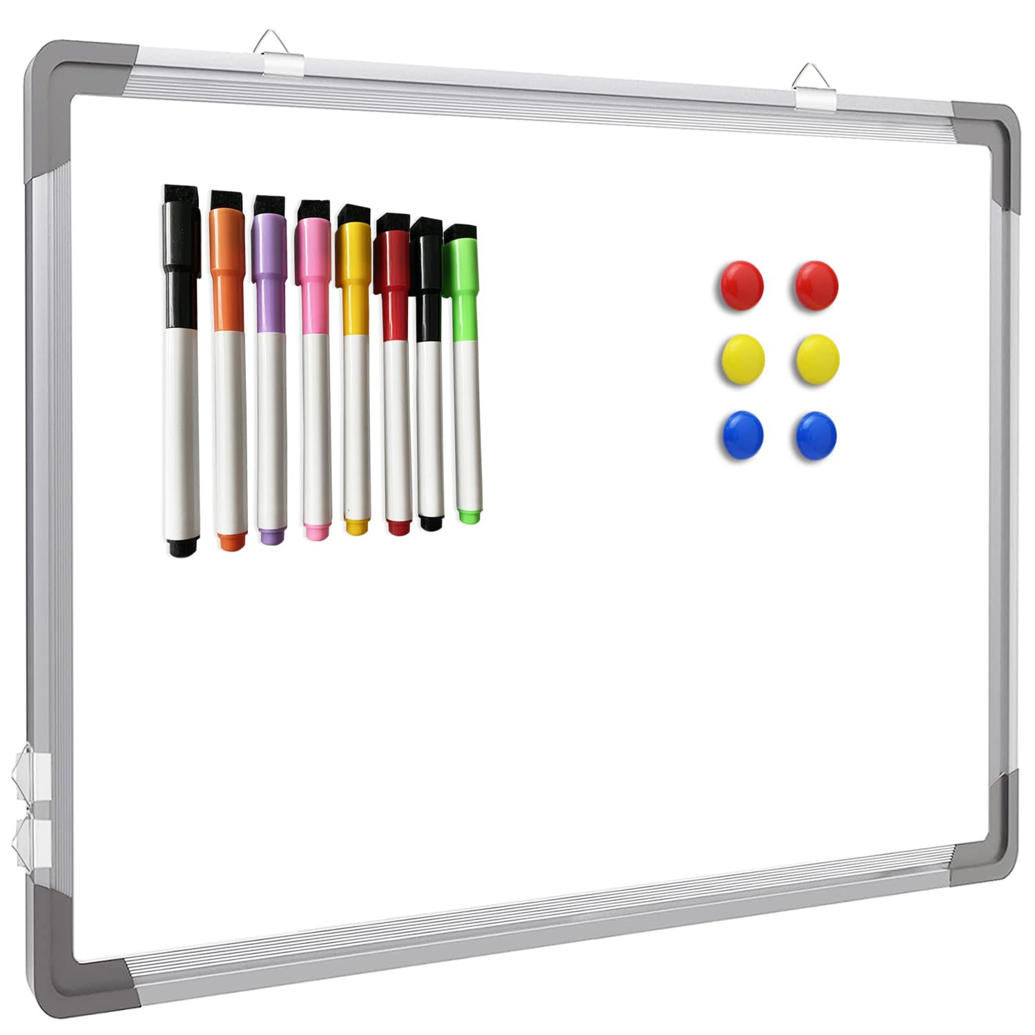 Dry Erase White Board 12" x 16" Hanging ,8 Magnetic Markers ,6 Magnets,Portable Writing, Drawing & Planning Small Whiteboard Easy to Clean Wall Whiteboard for Office School, Kids, Home