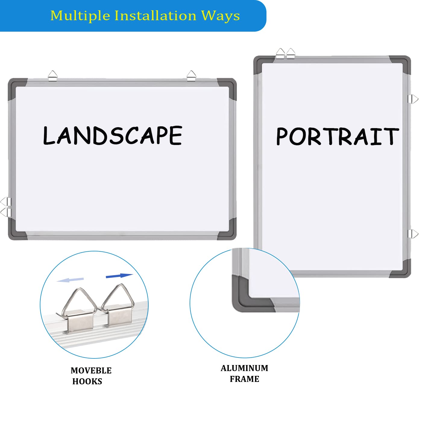 Dry Erase White Board 12" x 16" Hanging ,8 Magnetic Markers ,6 Magnets,Portable Writing, Drawing & Planning Small Whiteboard Easy to Clean Wall Whiteboard for Office School, Kids, Home