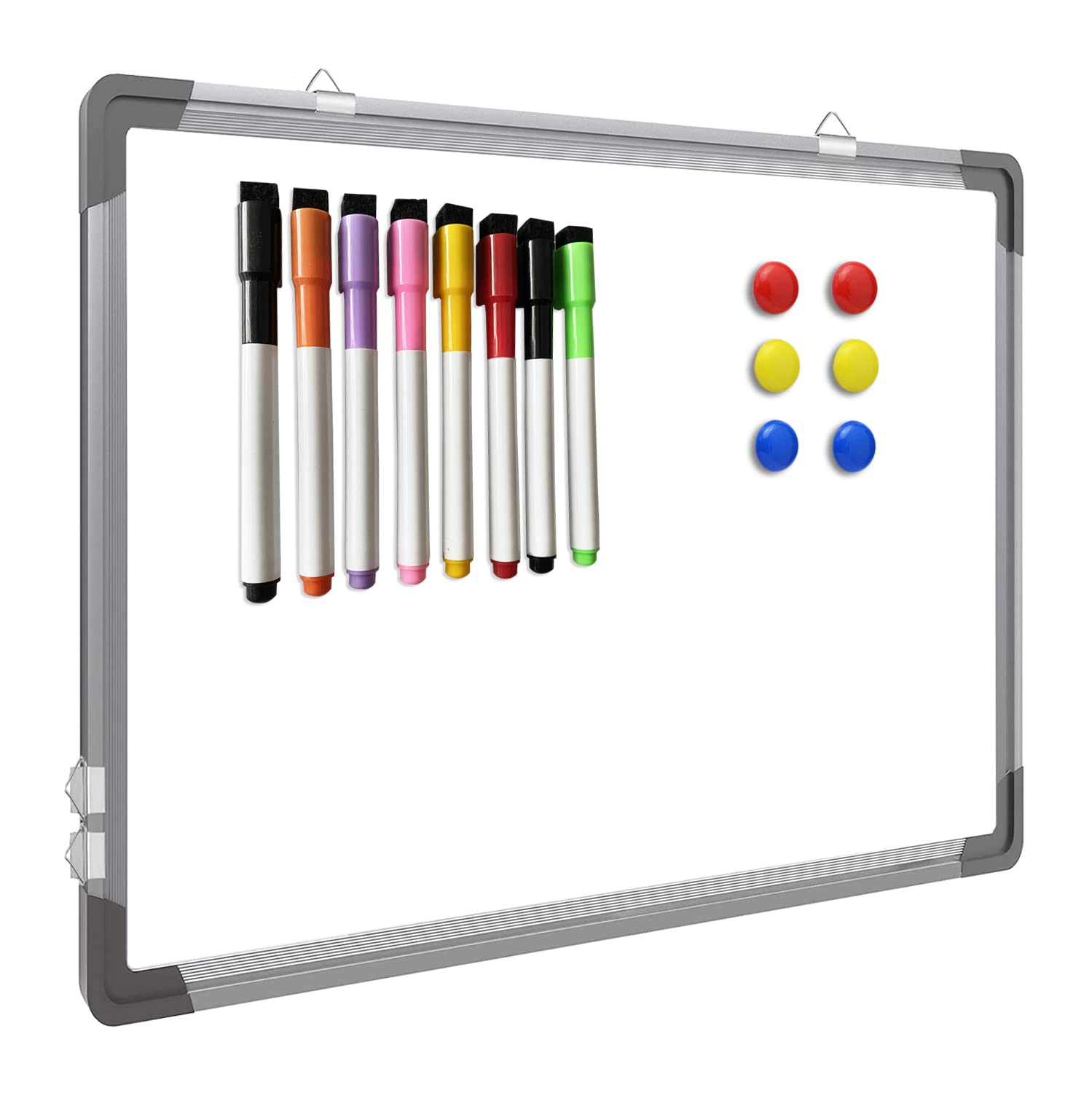 Dry Erase White Board 12" x 16" Hanging ,8 Magnetic Markers ,6 Magnets,Portable Writing, Drawing & Planning Small Whiteboard Easy to Clean Wall Whiteboard for Office School, Kids, Home