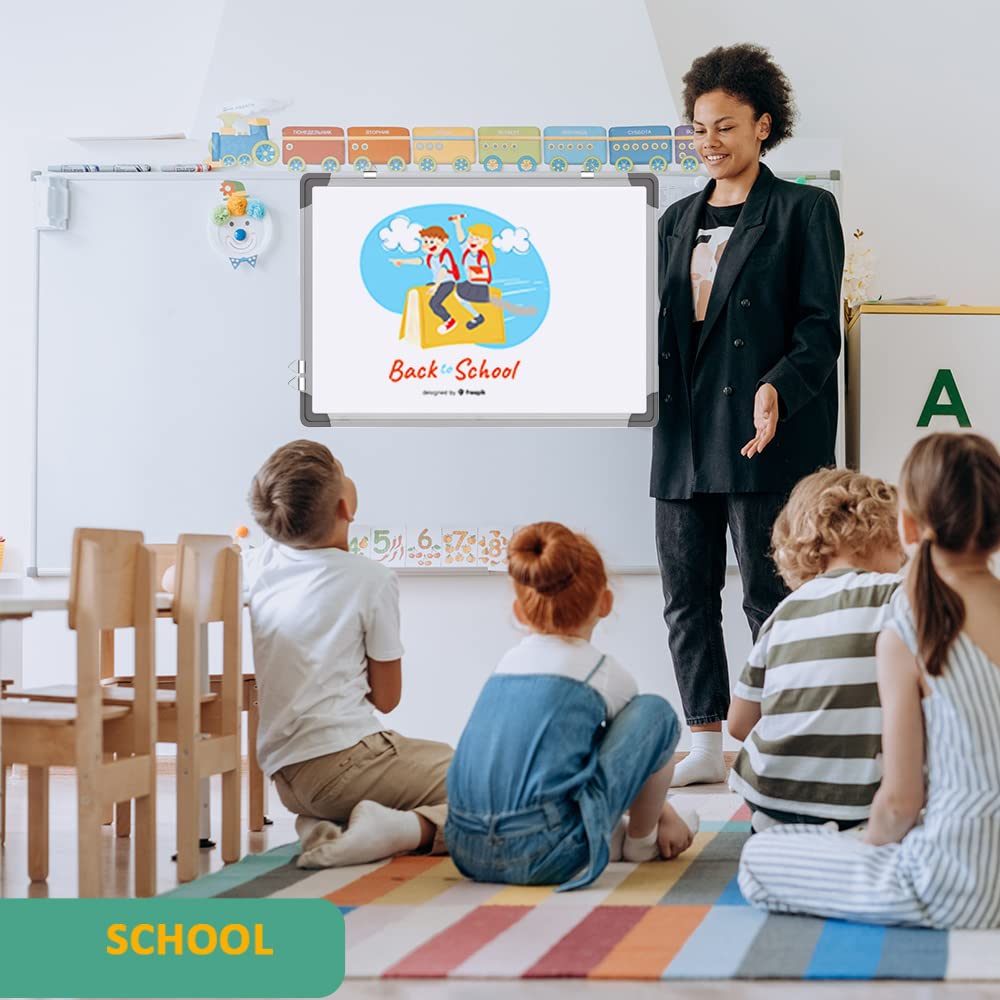 Dry Erase White Board 12" x 16" Hanging ,8 Magnetic Markers ,6 Magnets,Portable Writing, Drawing & Planning Small Whiteboard Easy to Clean Wall Whiteboard for Office School, Kids, Home
